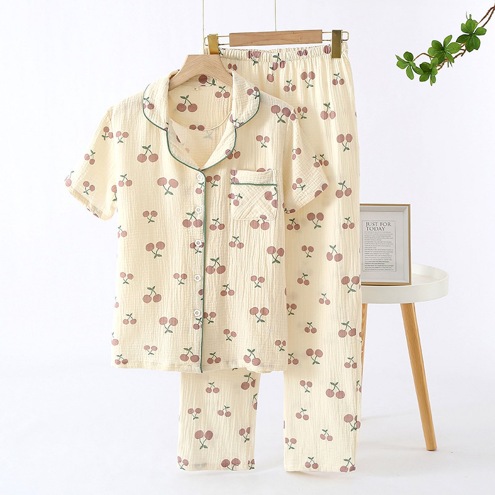 2025 Spring/Summer Women's New Pajama Set 100% Cotton Crepe Short ...