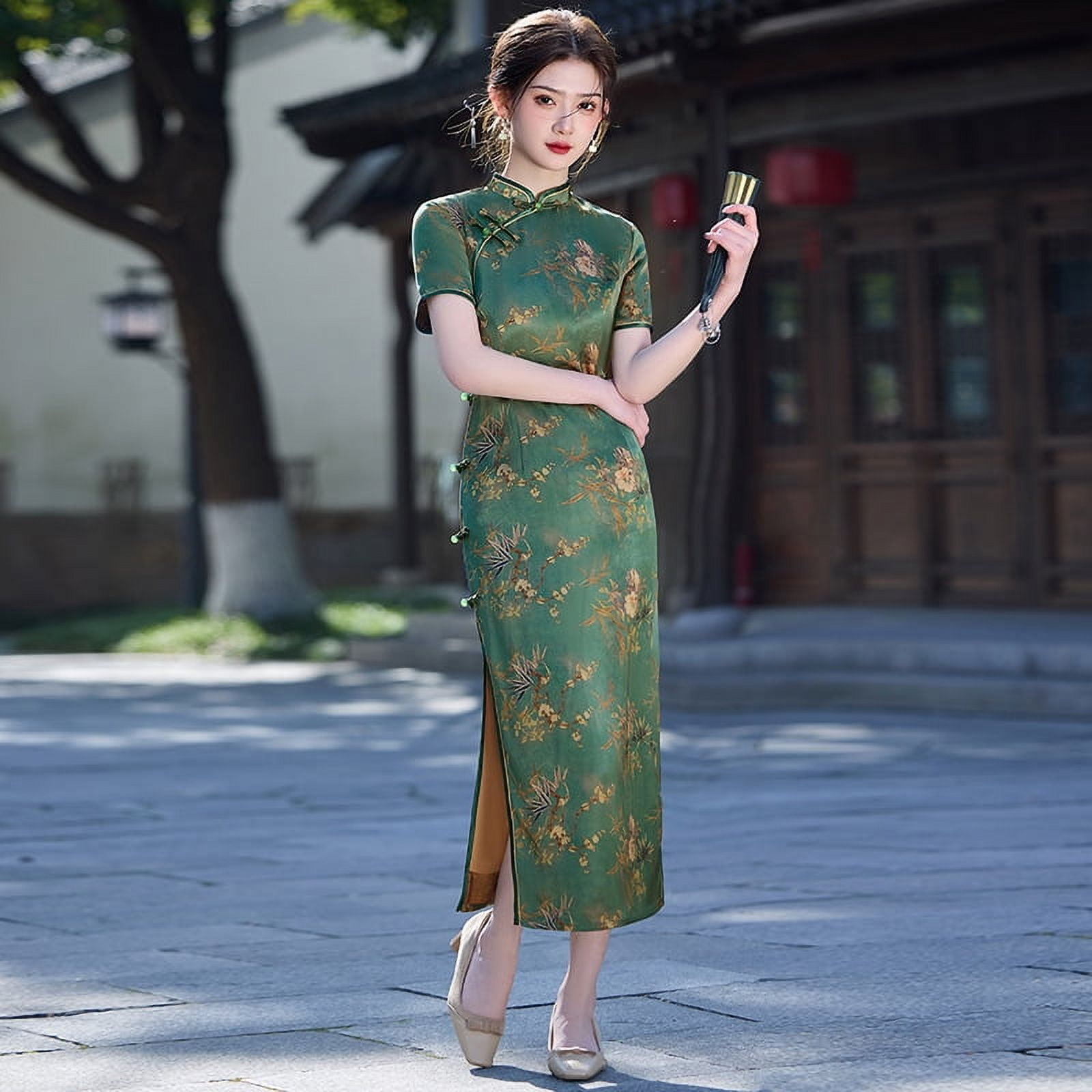 Yourqipao Double-layer Long Elegant 2025 Green Chinese Traditional ...