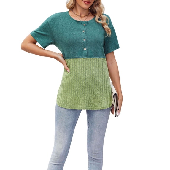 2025 Spring and Summer New Women'S Button Short Sleeve Round Neck ...