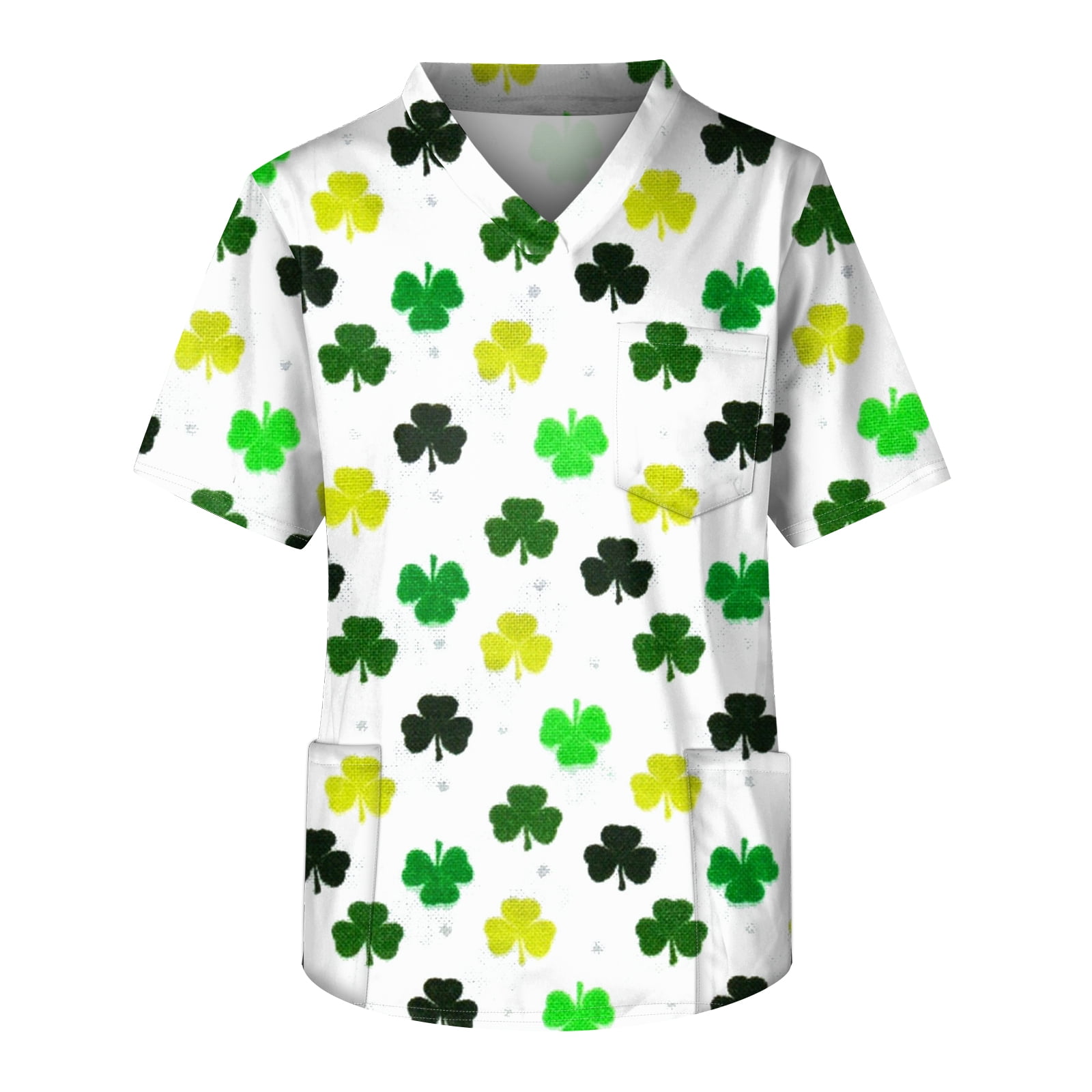 2025 St. Patrick's Day Women Scrubs_Tops V Neck Short Sleeve Shamrock ...