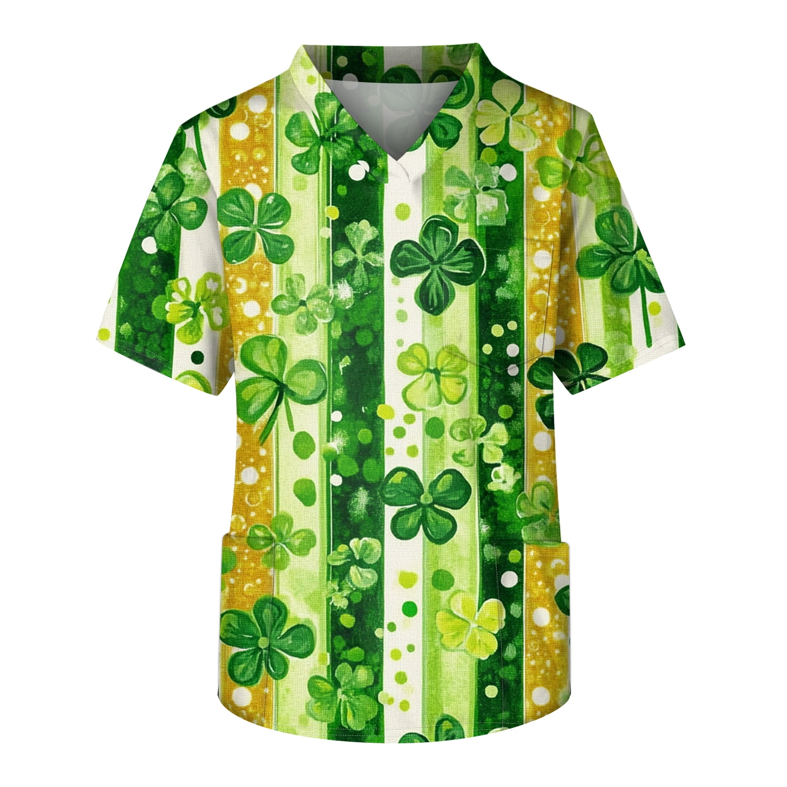 2025 St. Patrick's Day Women Scrubs_Tops V Neck Short Sleeve Shamrock ...