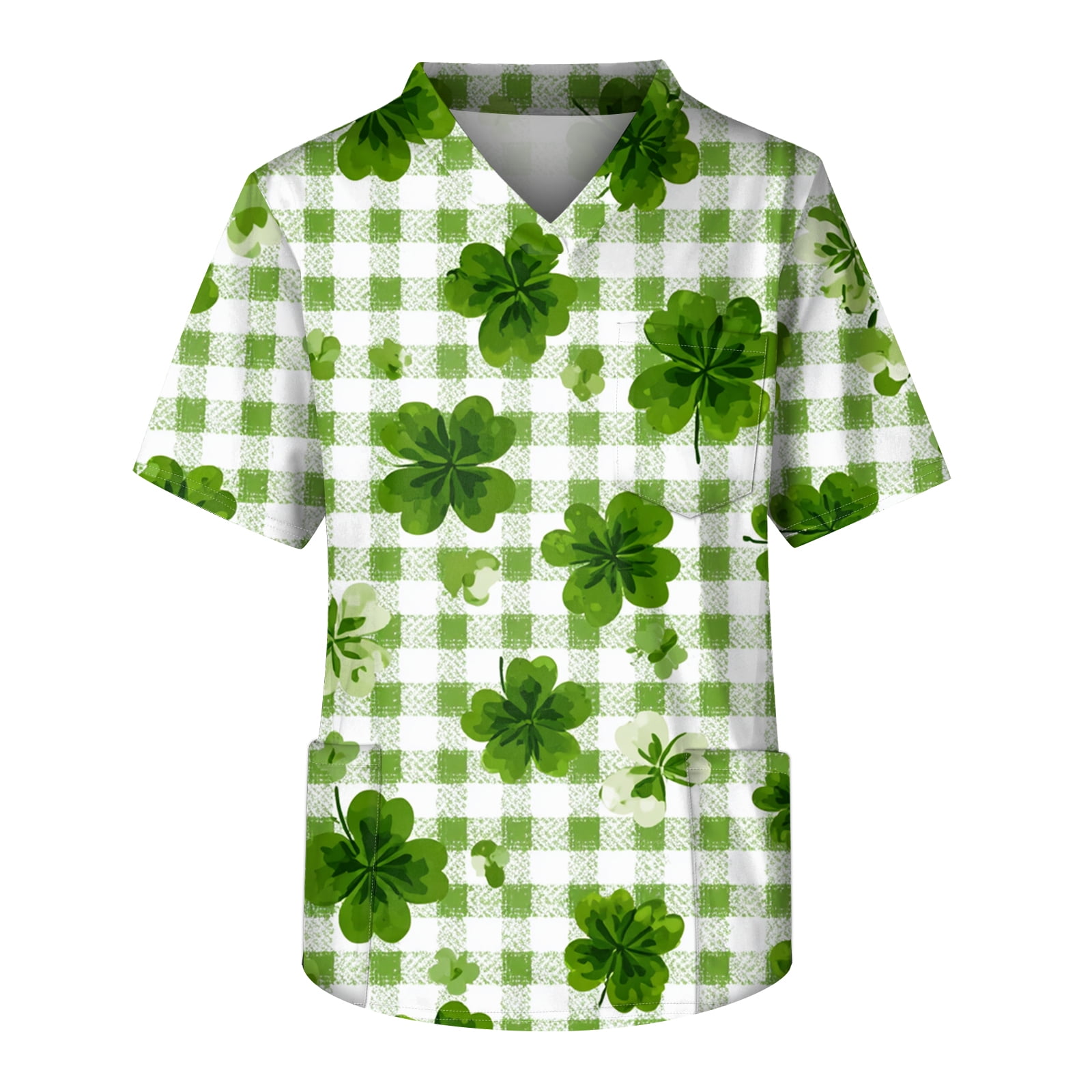 2025 St Patricks Day Shirt Women Plus Size Scrubs Print V Neck Medical ...