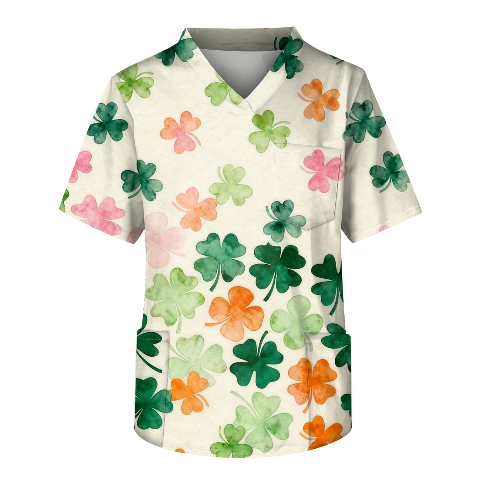 2025 St Patricks Day Shirt Women Plus Size Scrubs Print V Neck Medical ...