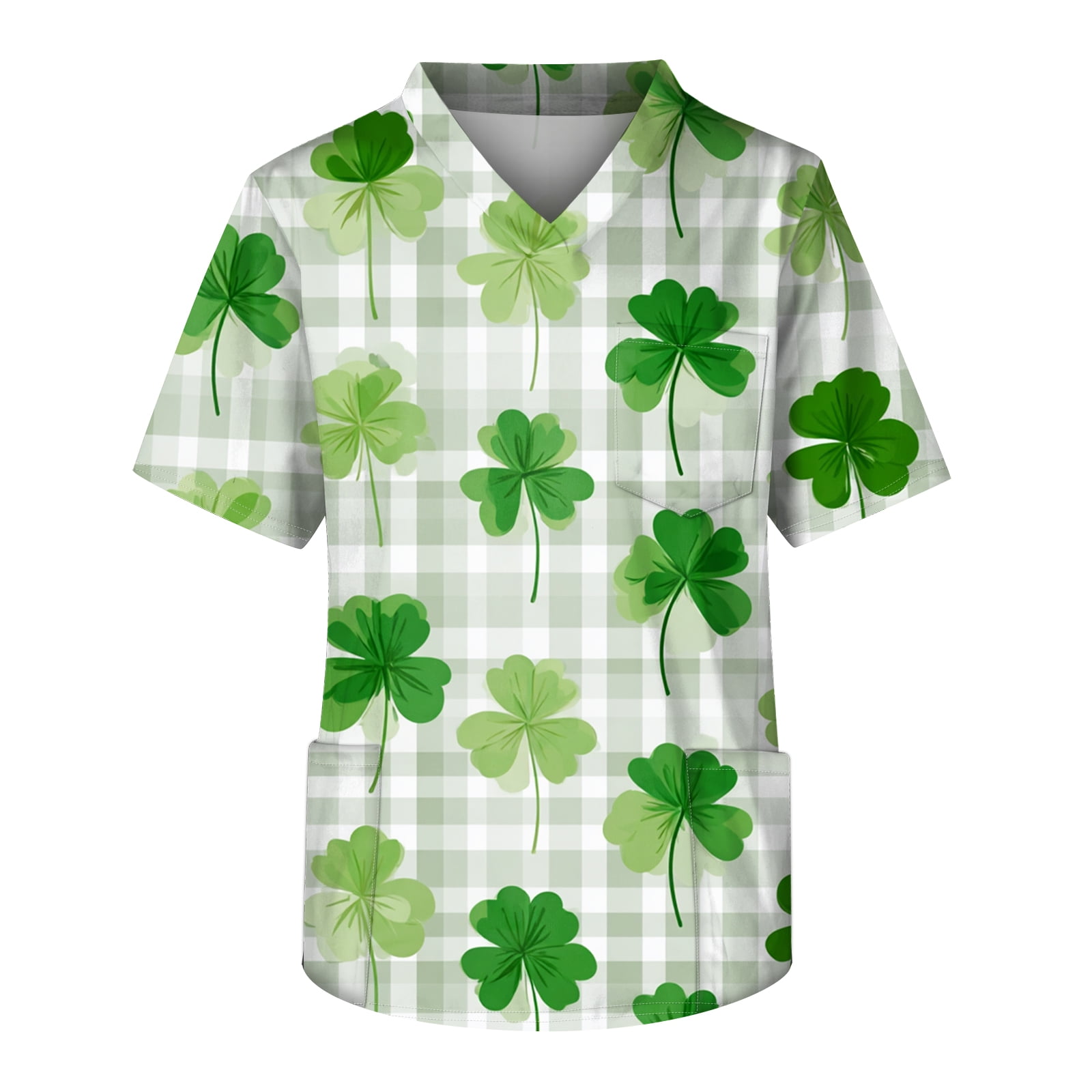 2025 St Patricks Day Shirt Women Plus Size Scrubs Print V Neck Medical ...