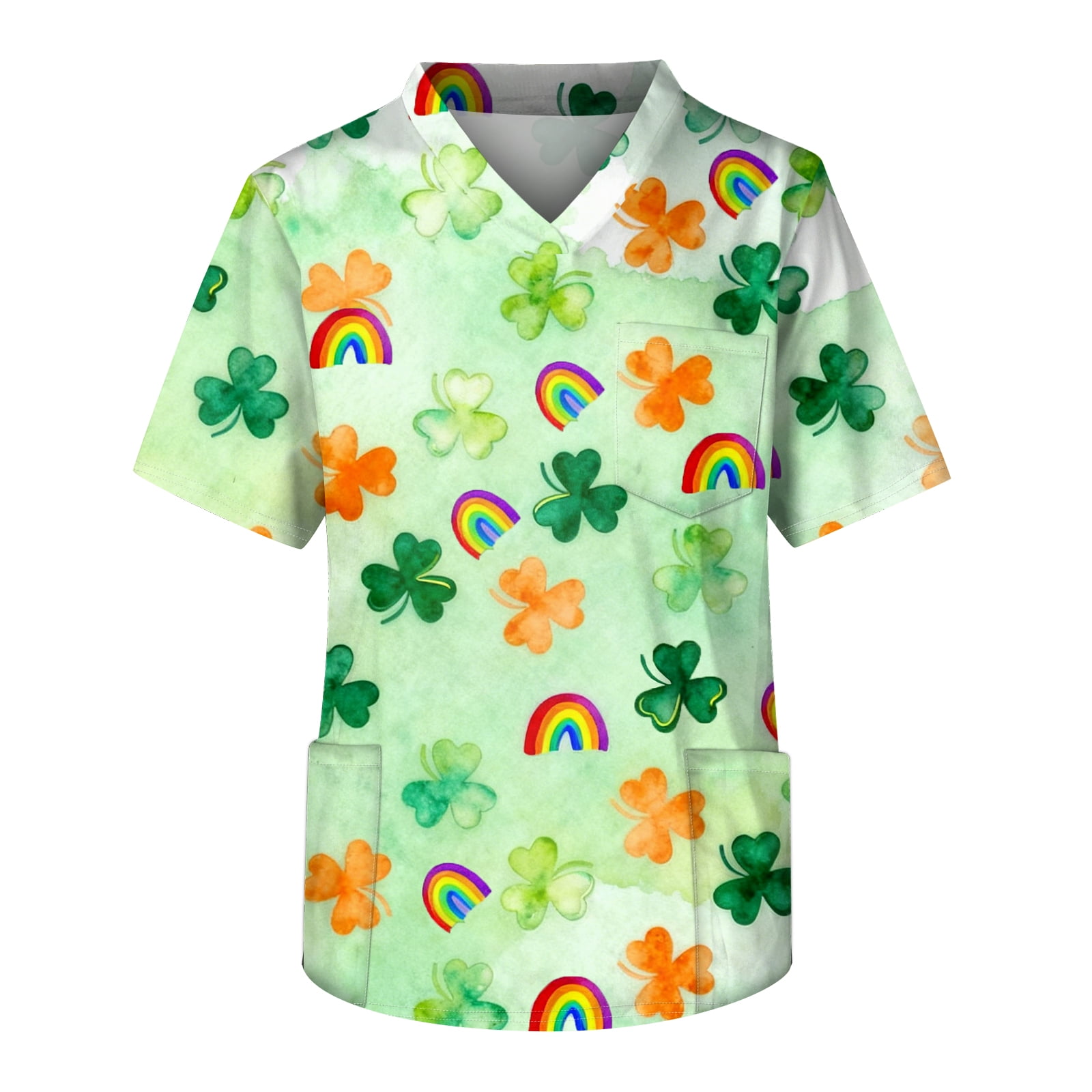 2025 St Patricks Day Shirt Women Plus Size Scrubs Print V Neck Medical ...