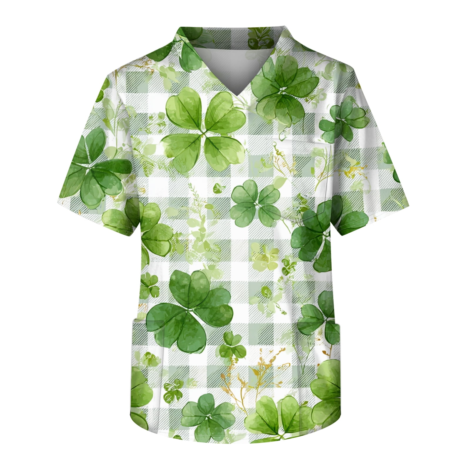 2025 St Patricks Day Shirt Women Plus Size Scrubs Print V Neck Medical ...