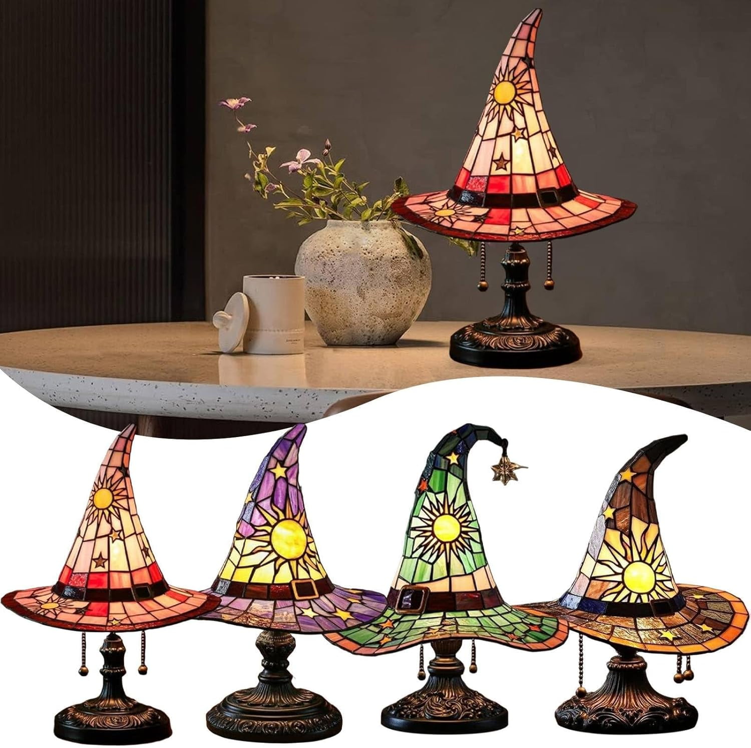 2025 Stained Glass Witch Hat Lamp, Witch Hat Lamps with Mystical Charm ...