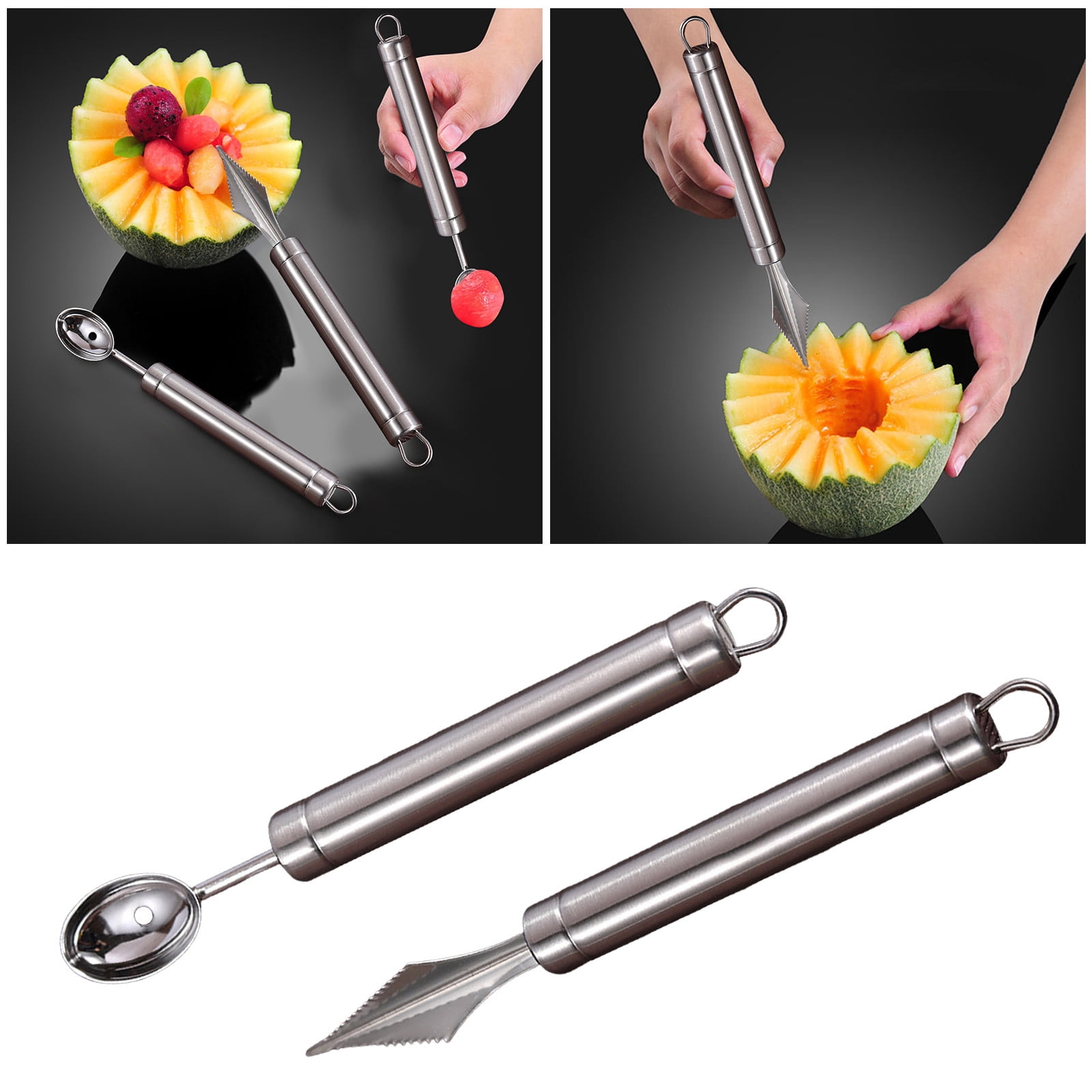 2025 Stainless Steel Melon Baller Scoop Set, Fruit Carving Cutter Knife ...