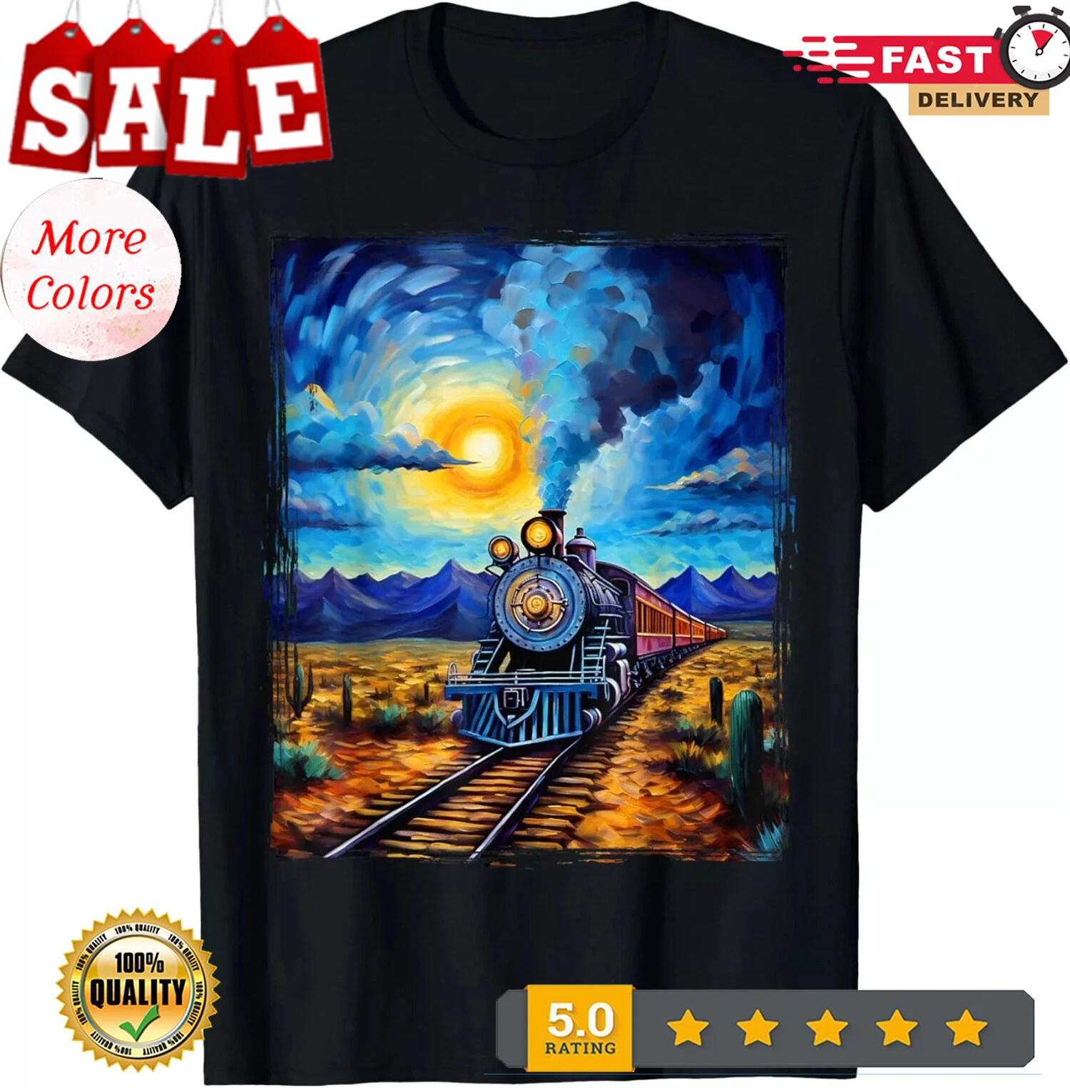 2025/Steam Engine Steam Train Vintage Van Gogh Locomotive Gift Unisex T ...