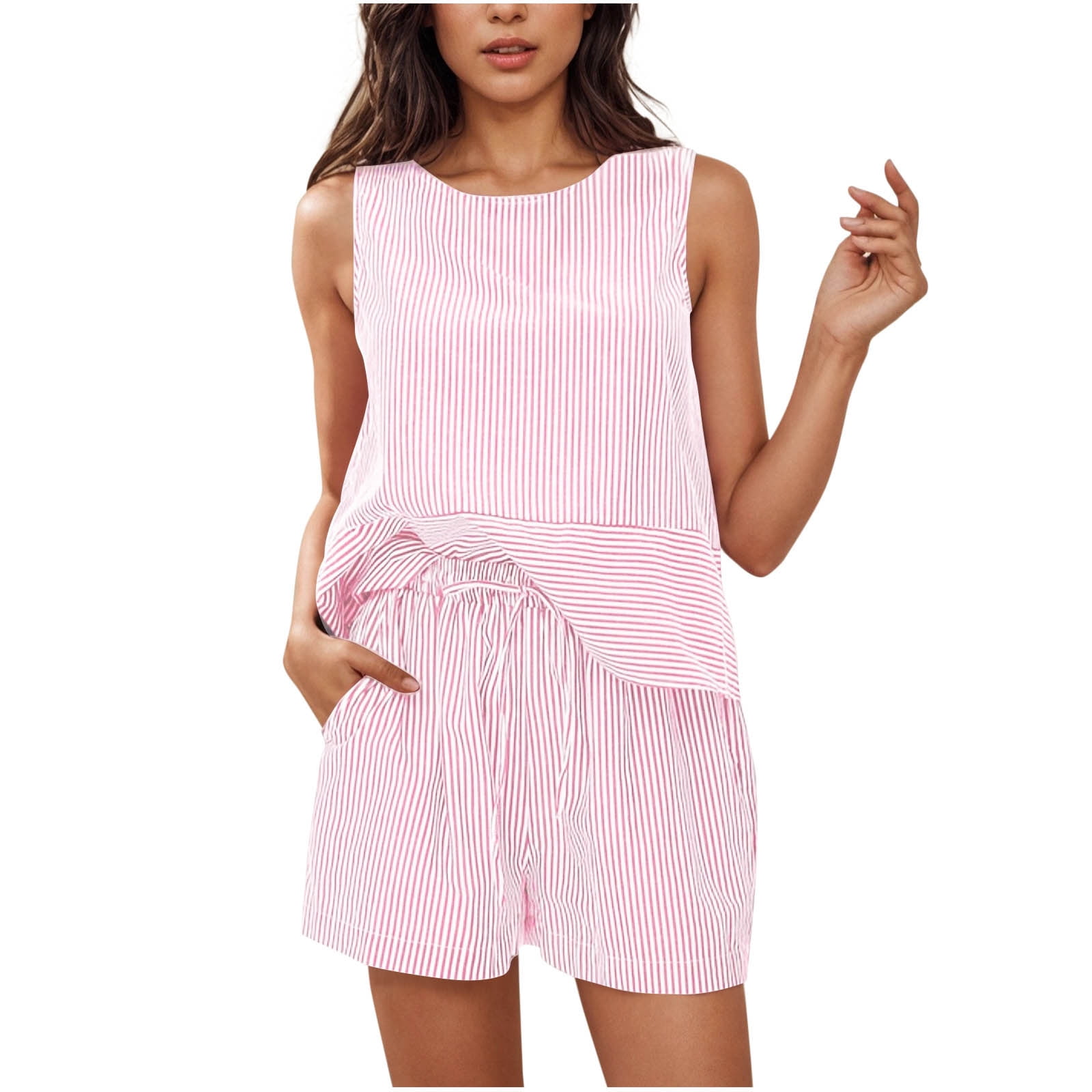 2025 Summer 2 Piece Outfits Women Sleeveless Tank Top Matching Shorts ...