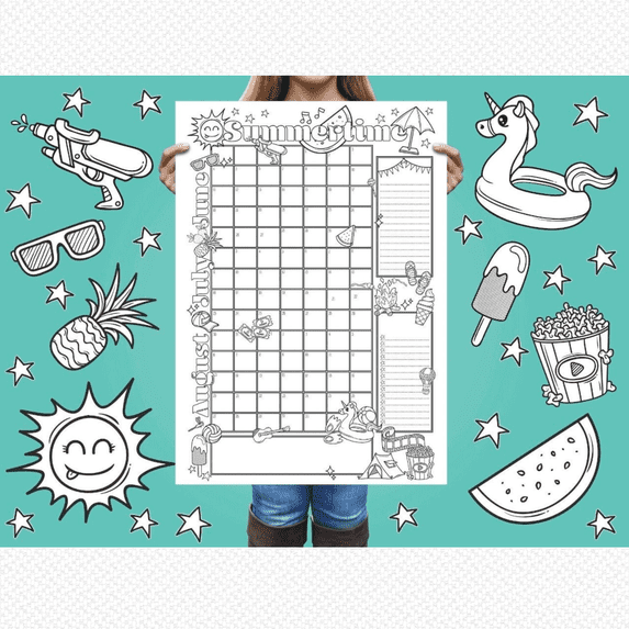 2025 Summer Bucket List Coloring Calendar Poster , Poster Print Only ...