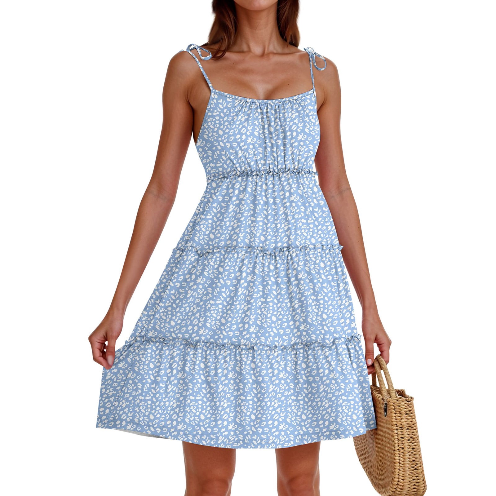 2025 Summer Dresses Trendy Cute Tie Ruffle Mini Cotton and Linen Dress ...