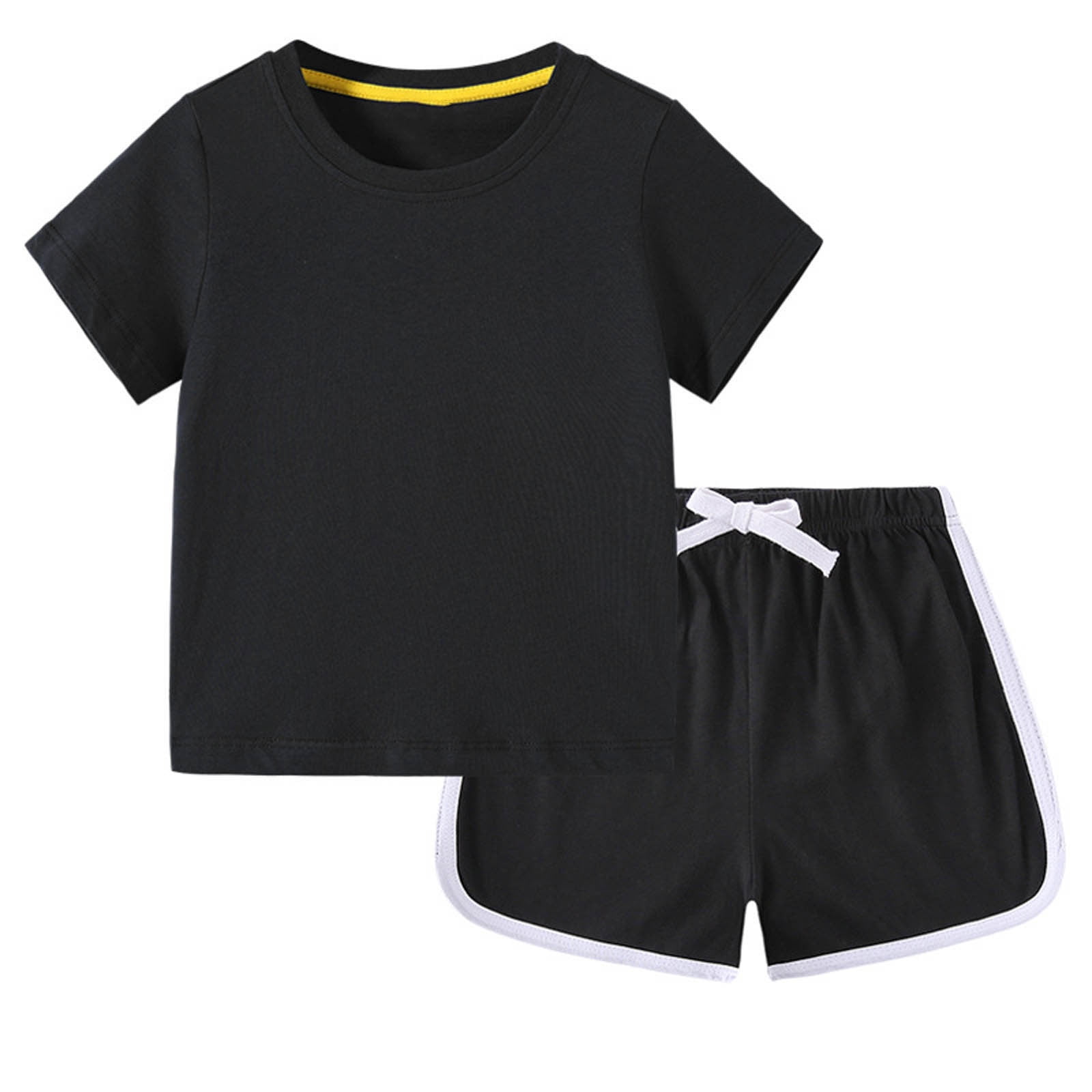 2025 Summer Girls Boys Set Solid Color Sporty Girls Suits Short Sleeve ...