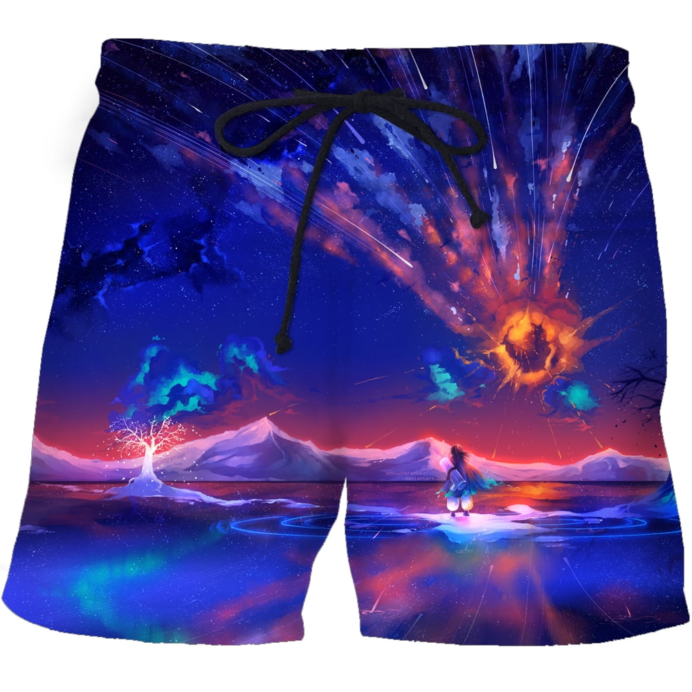 Men's 3d Printed Beach Shorts Red Flame Fitness Shorts Pants Casual ...
