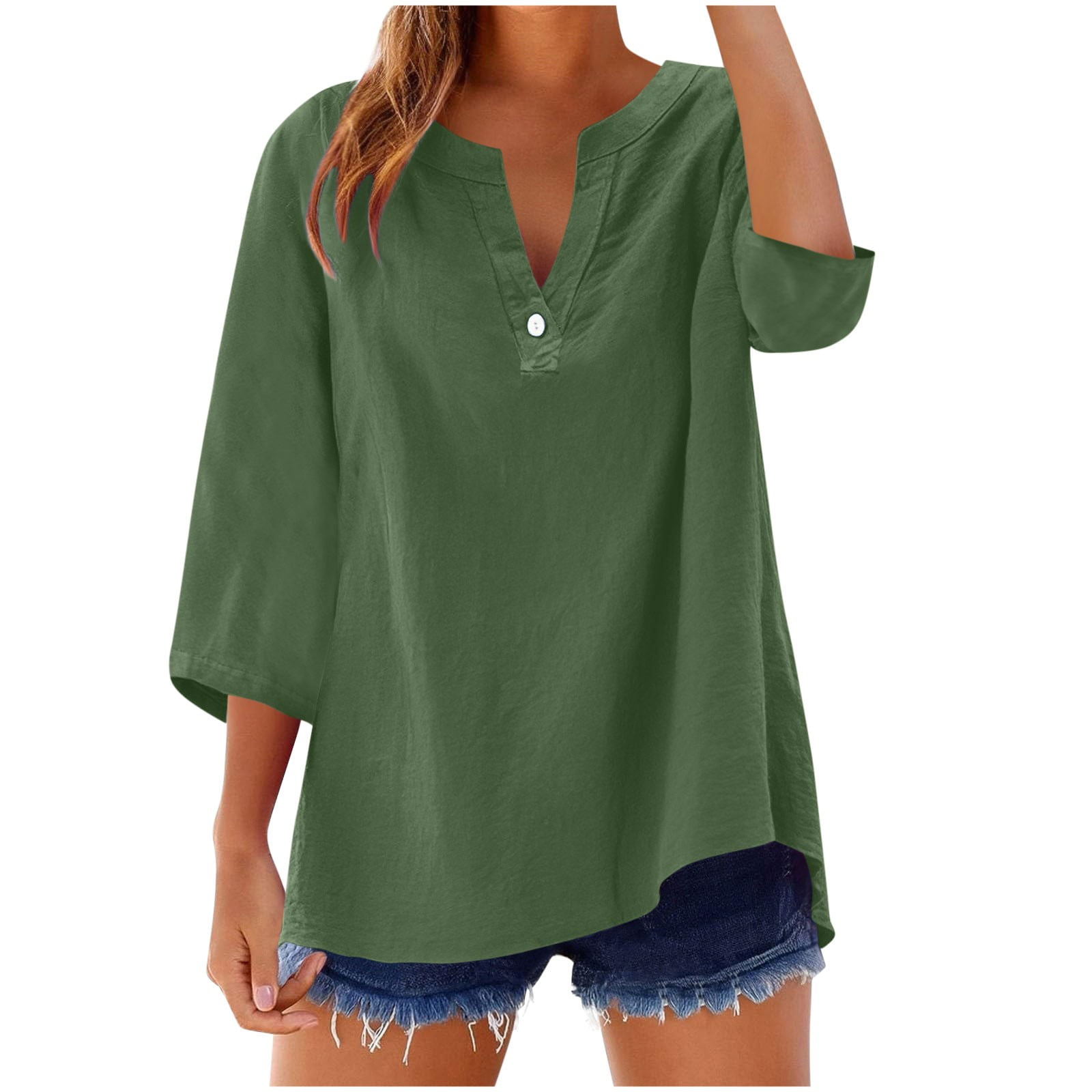 2025 Summer Linen Tops for Women Trendy Roll Up Short Sleeve Tshirts ...