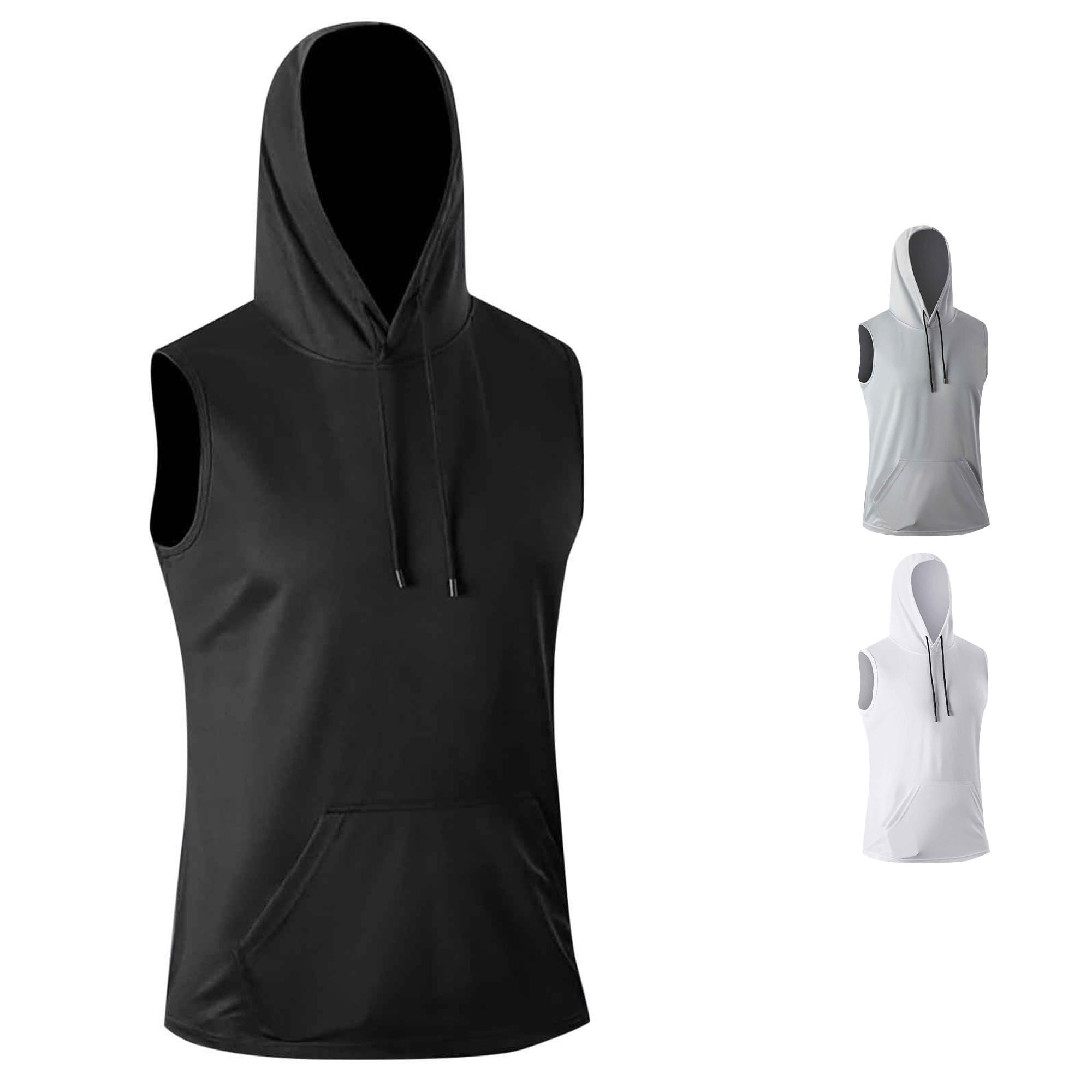 2025 Summer Men's Fitness Hooded Sleeveless Vest Breathable Sports T ...