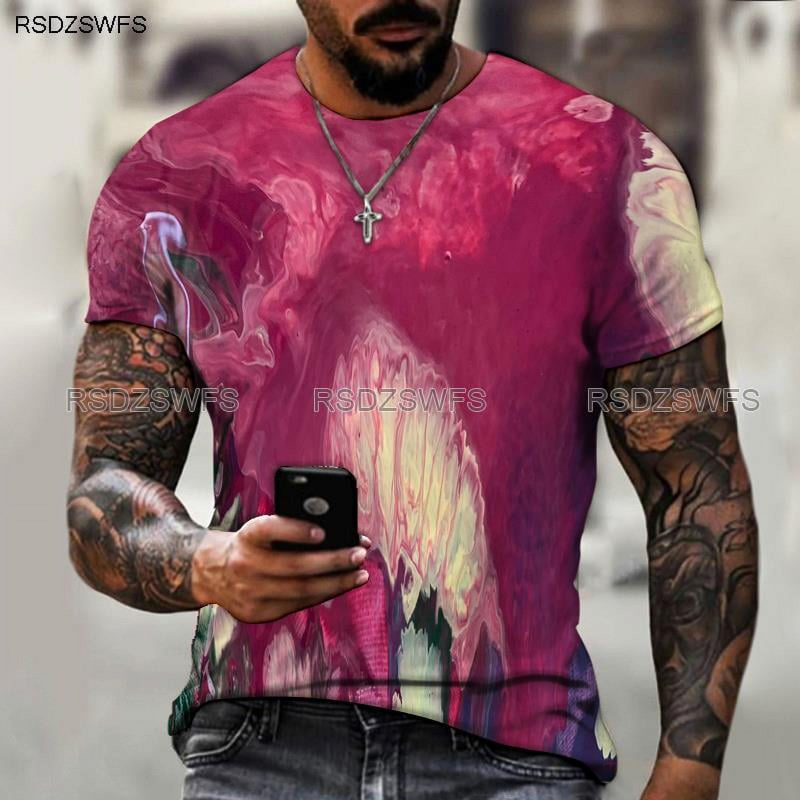 2025 Summer Men's New Short-sleeved 3D Printing Technology Round Neck ...