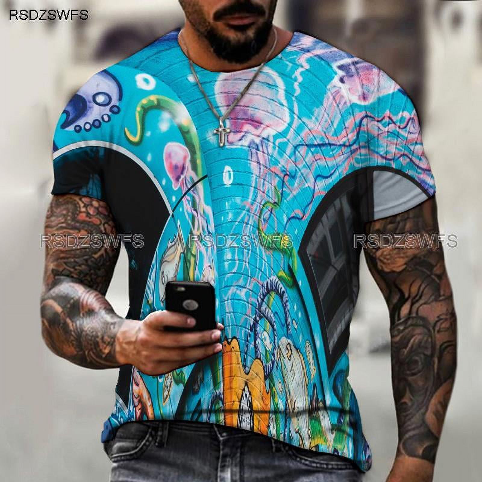 2025 Summer Men's New Short-sleeved 3D Printing Technology Round Neck ...