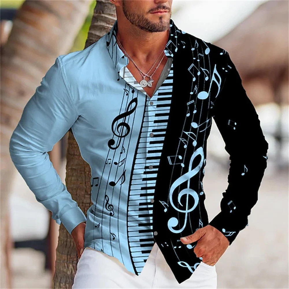 2025 Summer Men's Shirt with Musical Instrument Symbol Pattern Printed ...