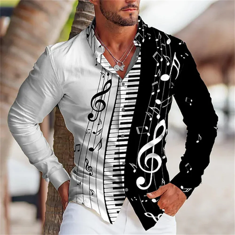 2025 Summer Men's Shirt with Musical Instrument Symbol Pattern Printed ...