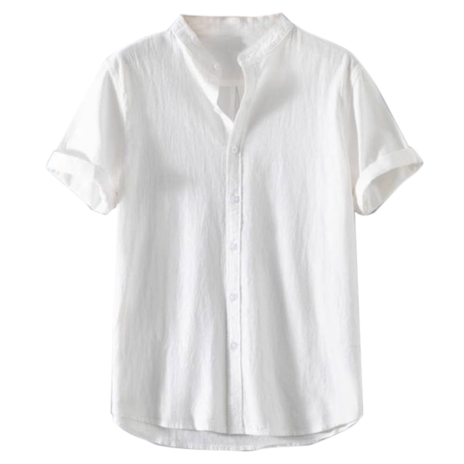 2025 Summer New Men's Solid Color Standing Collar Short Sleeved Shirt ...