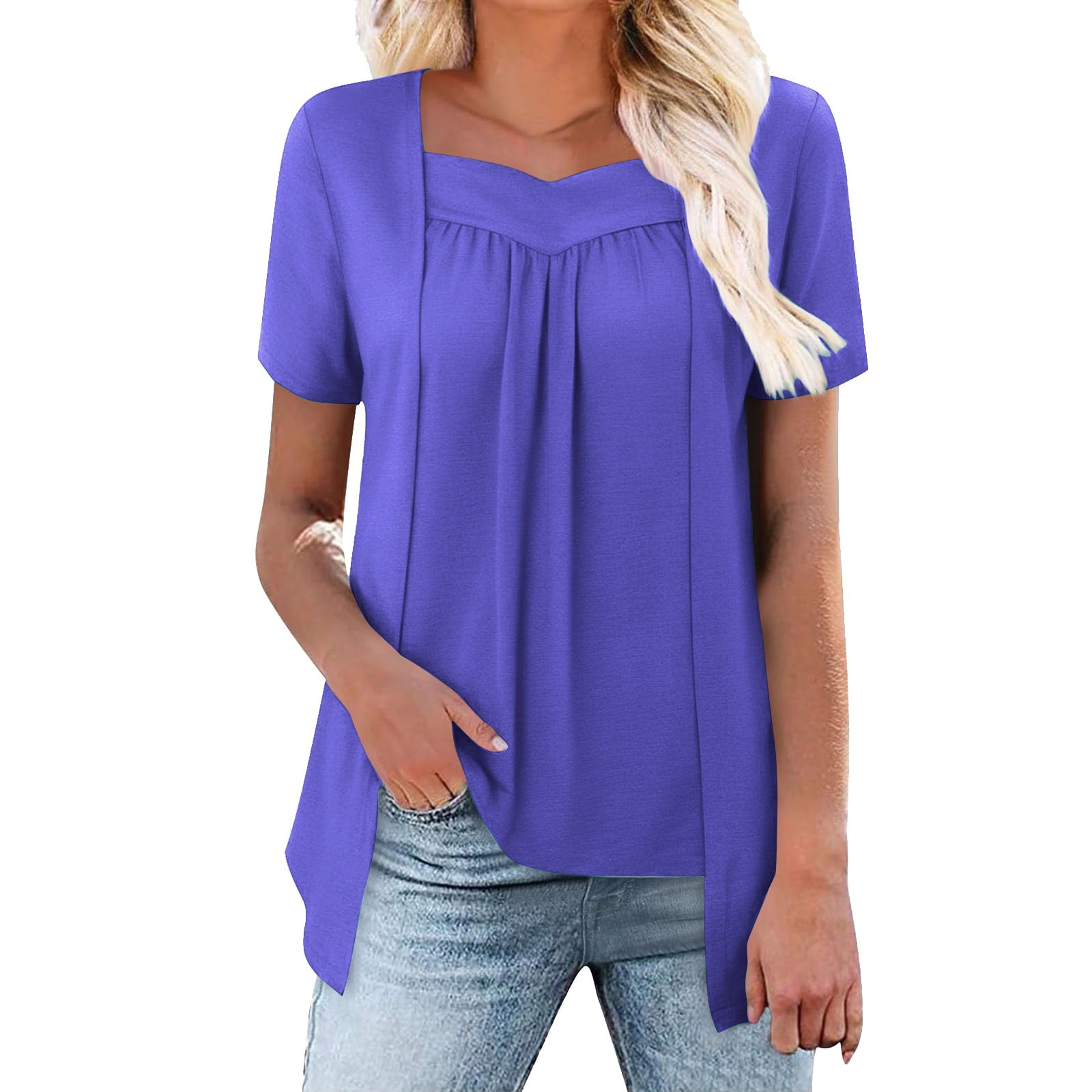 2025 Summer Square Neck Tunic - Plus Size Casual Short Sleeve Top (Hot ...