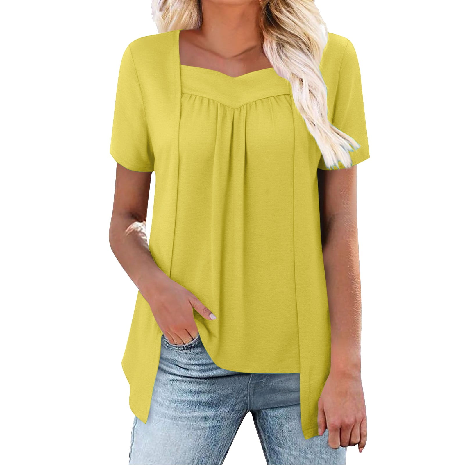 2025 Summer Square Neck Tunic - Plus Size Casual Short Sleeve Top (Hot ...