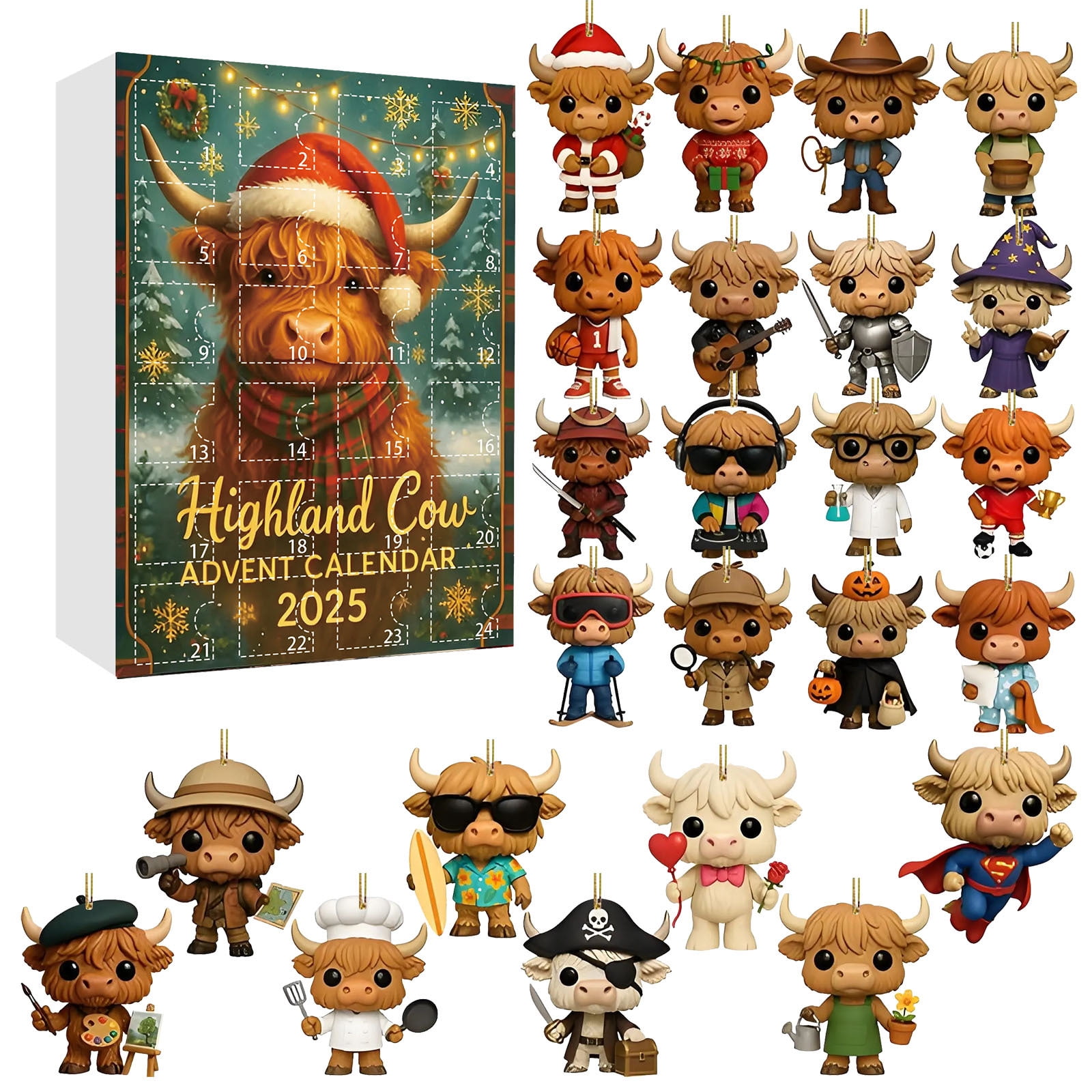 2025 Super Highland Cow Advent Calendar, Pirate Highland Cow 24-Day ...