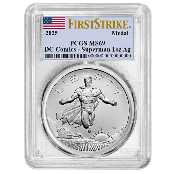 2025 Superman DC Comics 1 oz Silver Medal PCGS MS69 FS Flag Label - Walmart.com