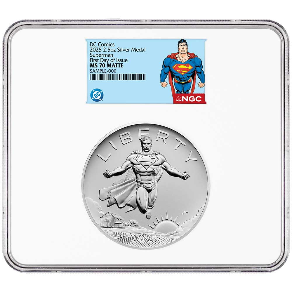 2025 Superman DC Comics 2.5 oz Silver Medal NGC MS70 FDI Superman Label ...