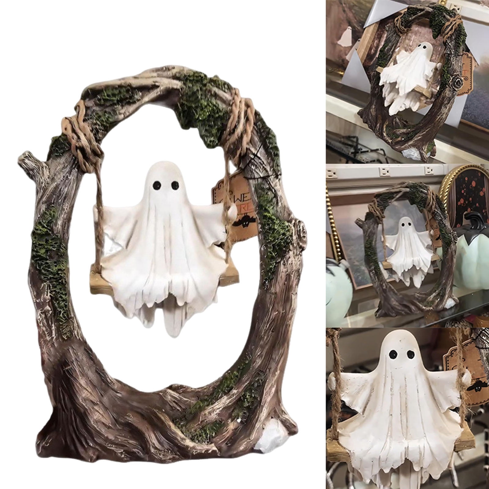 2025 Swinging Ghost on Tree Swing Halloween Ornament, Cute Resin Ghost ...