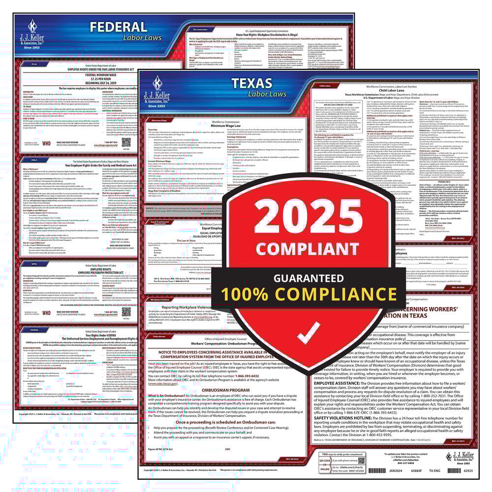2025 Texas & Federal Labor Law 2-Poster Set with Workers' Comp - TX ...