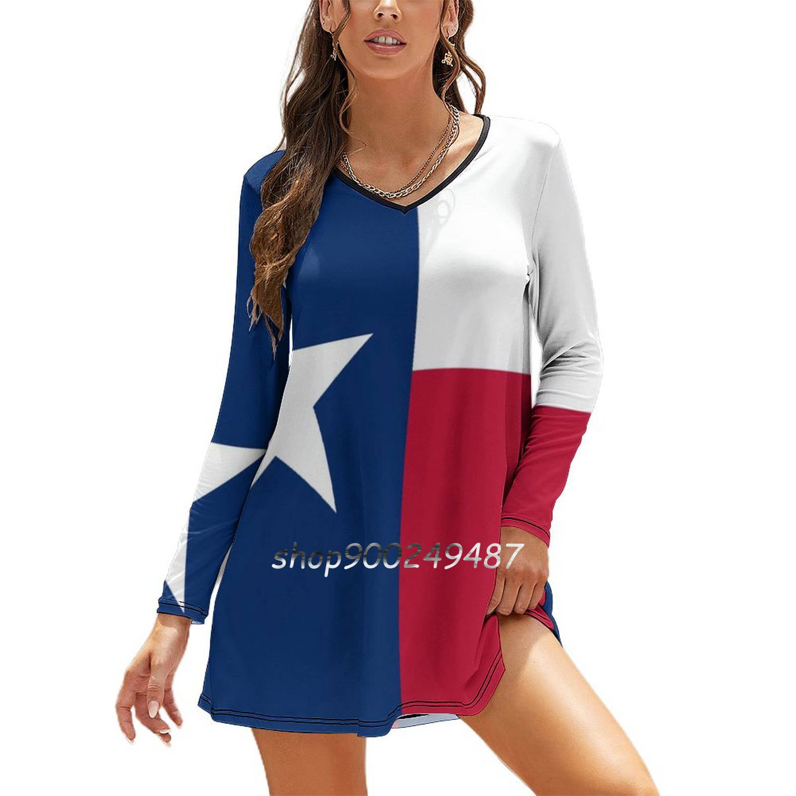 2025 Texas Flag Sticker Square Neck Dress Cute Loose Print Dresses ...