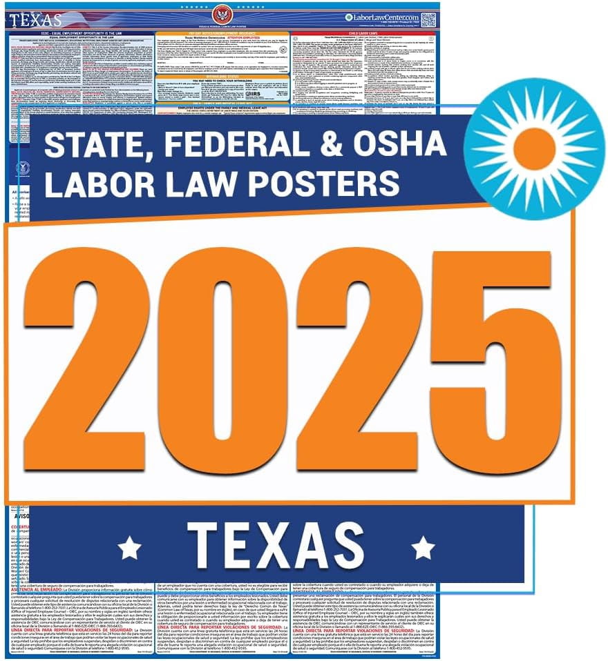 2025 Texas Labor Law Poster- State, Federal, OSHA Compliant- Workplace ...