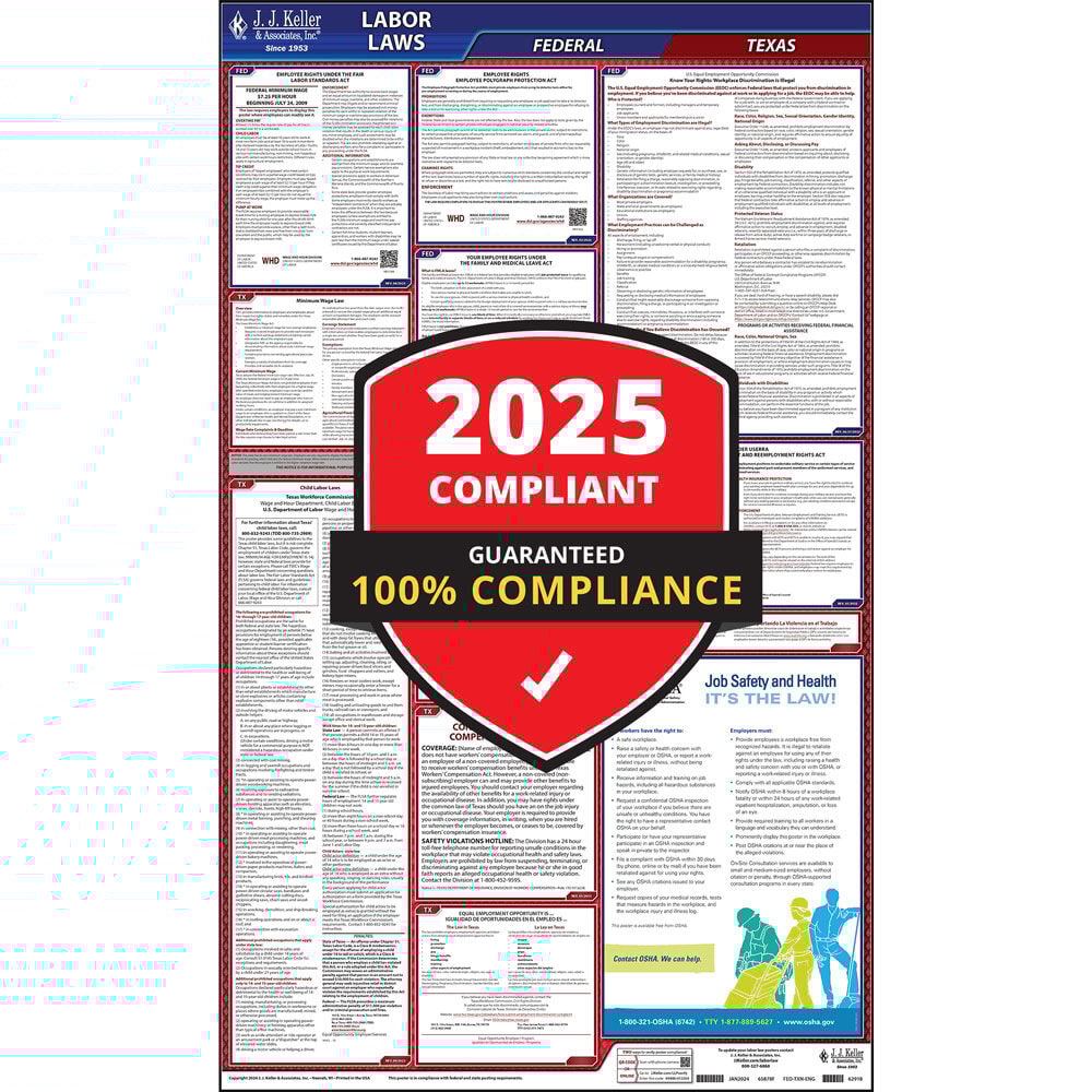 2025 Texas and Federal Labor Law Poster w/o Workers' Comp (English, TX ...