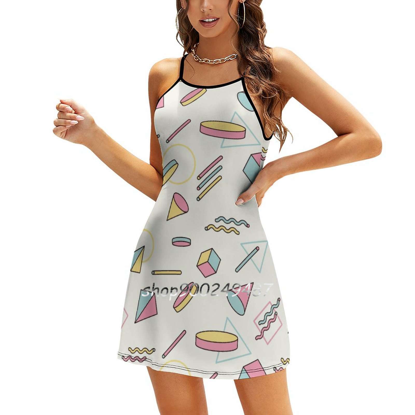 2025 The 90'S ( Shapes ) Square Neck Dress Cute Loose Print Dresses ...