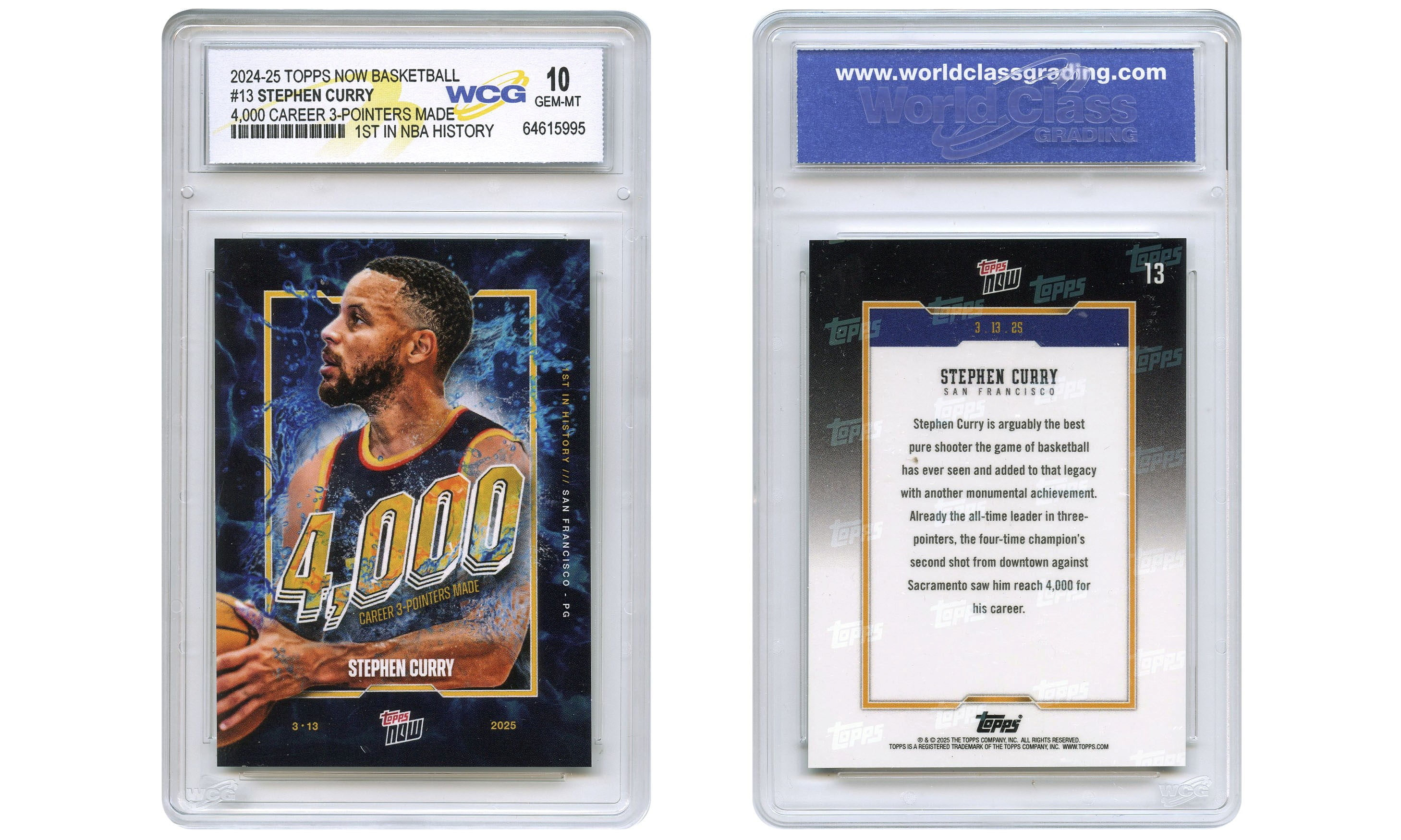 2025 Topps Now STEPHEN CURRY 4,000 Career 3-Pointers Card #13 Gem Mint ...