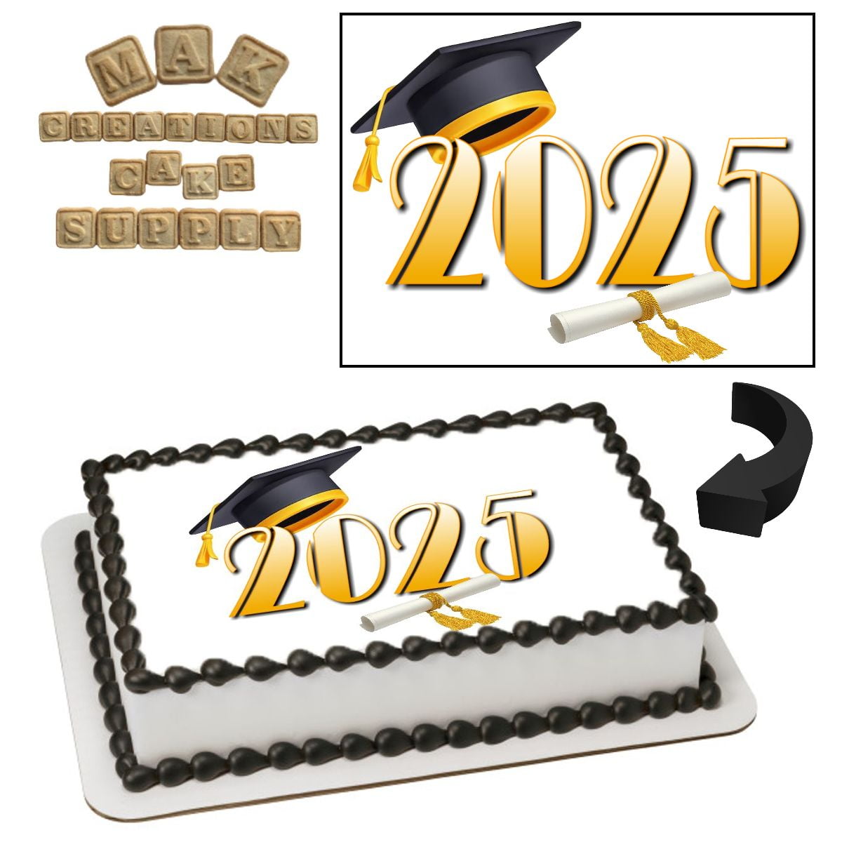 2025 Traditional Graduation 1/4 Sheet Cake topper - Can also be used on ...