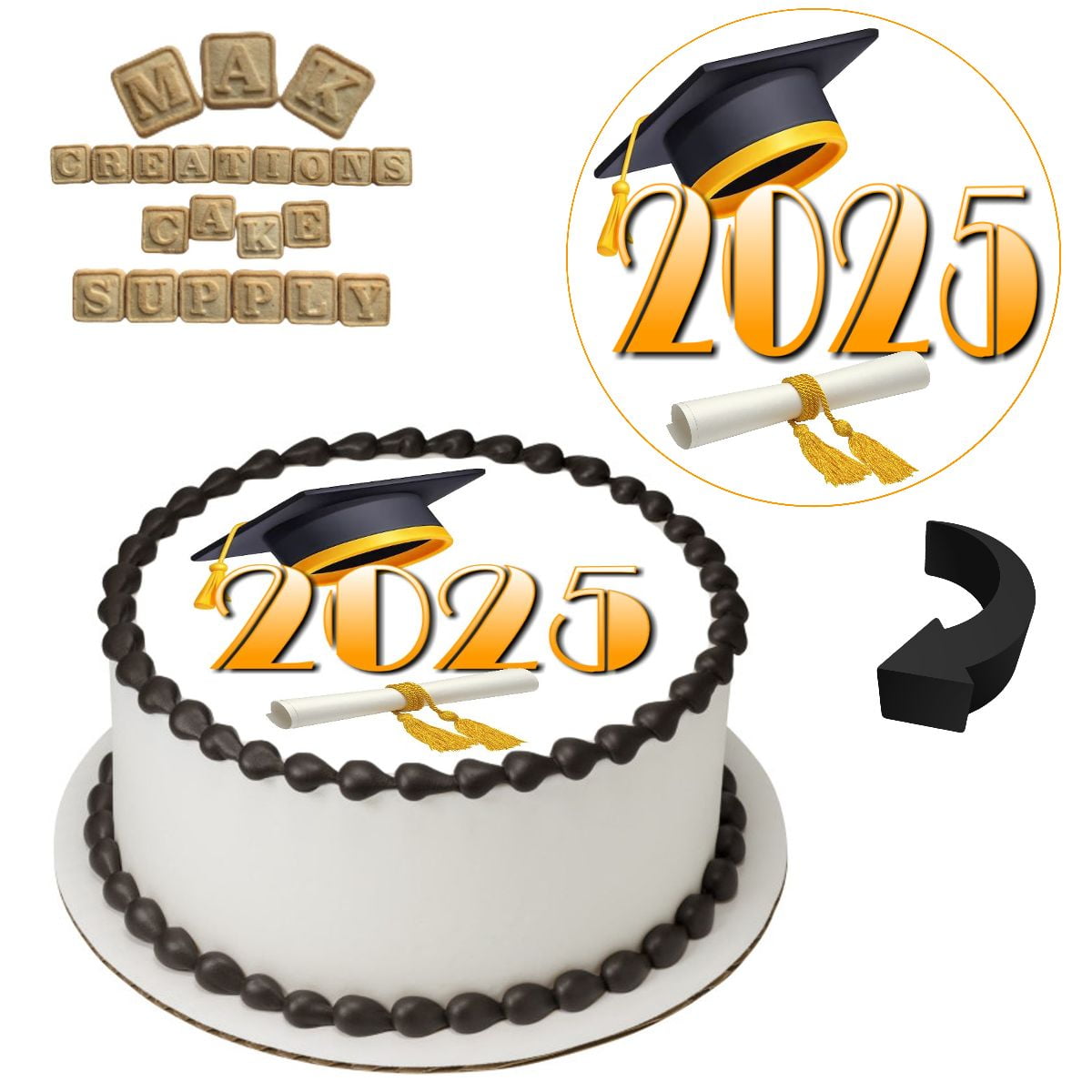 2025 Traditional Graduation 8" Round Edible Cake Topper ~ Can be used ...