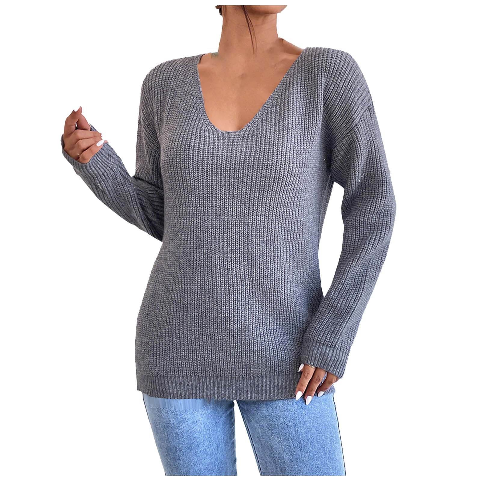2025 Trendy Criss Cross Lace Backless Sweaters for Women Chunky Knit V ...
