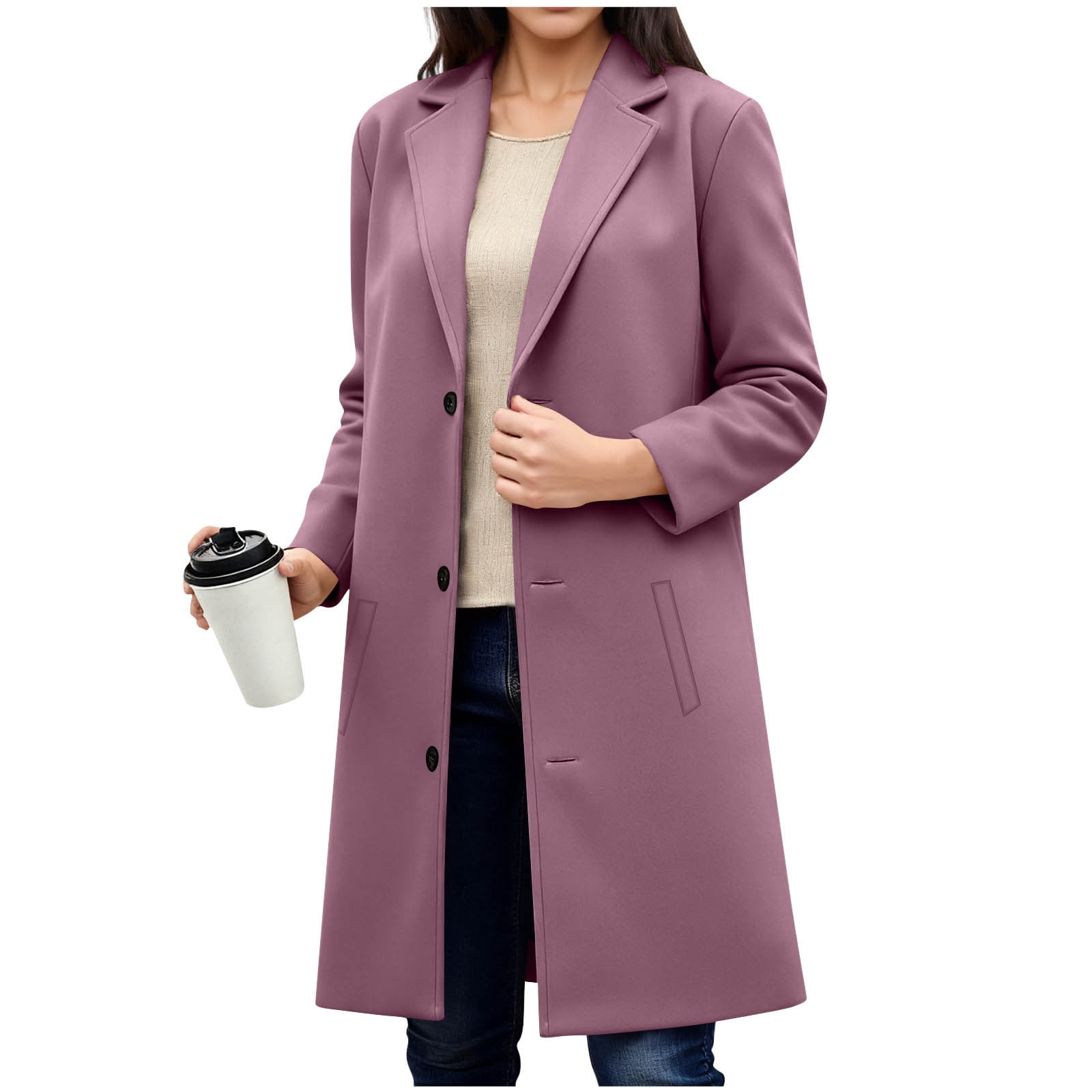 2025 Trendy Wool Coats for Women Notched Lapel Collar Single Breasted ...