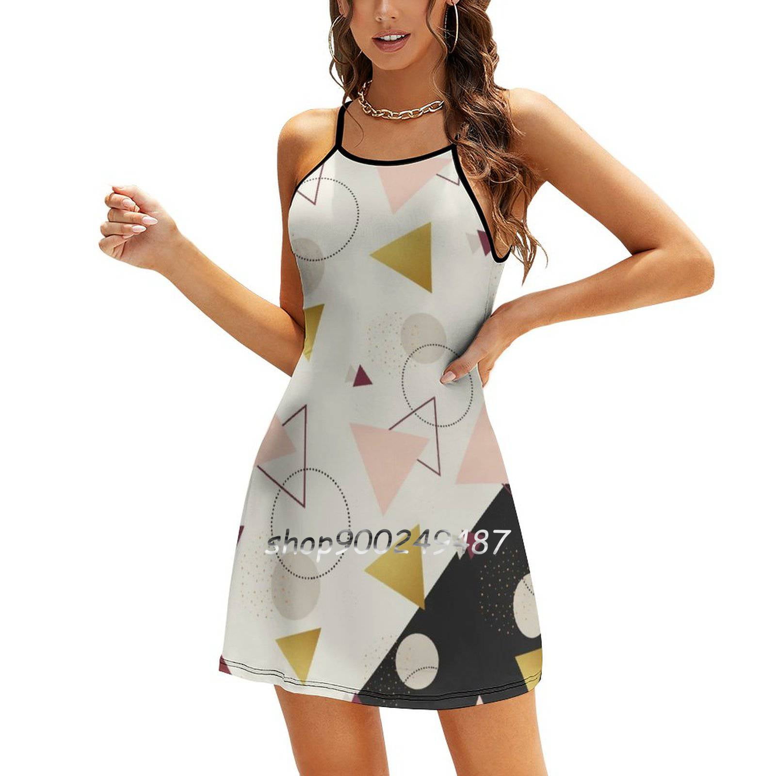 2025 Triangles Mix Square Neck Dress New Plus Size Elegant Women Waist ...