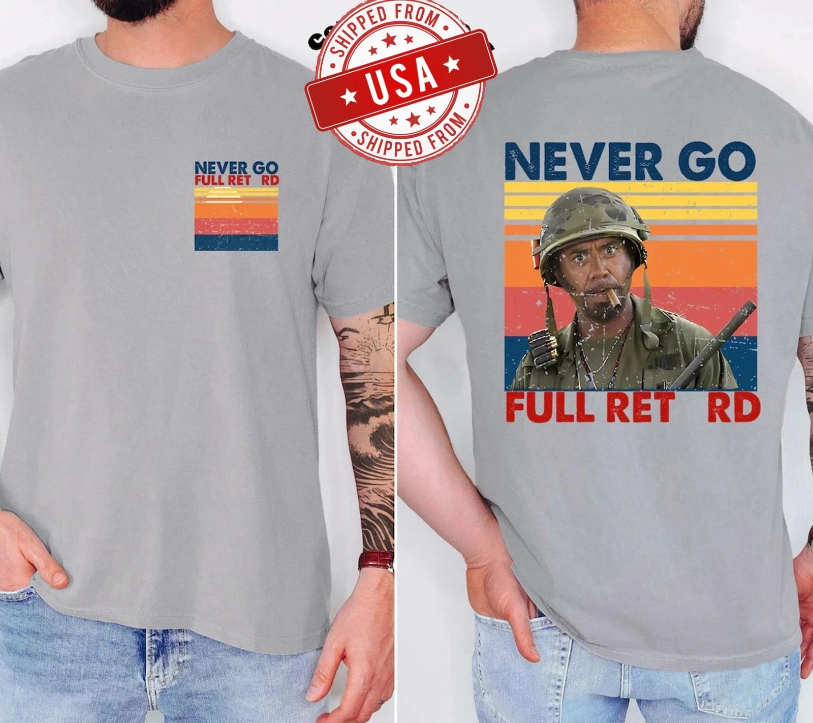 2025 Tropic Thunder Meme T-Shirt Never Go Full Retro Tee - Walmart.com
