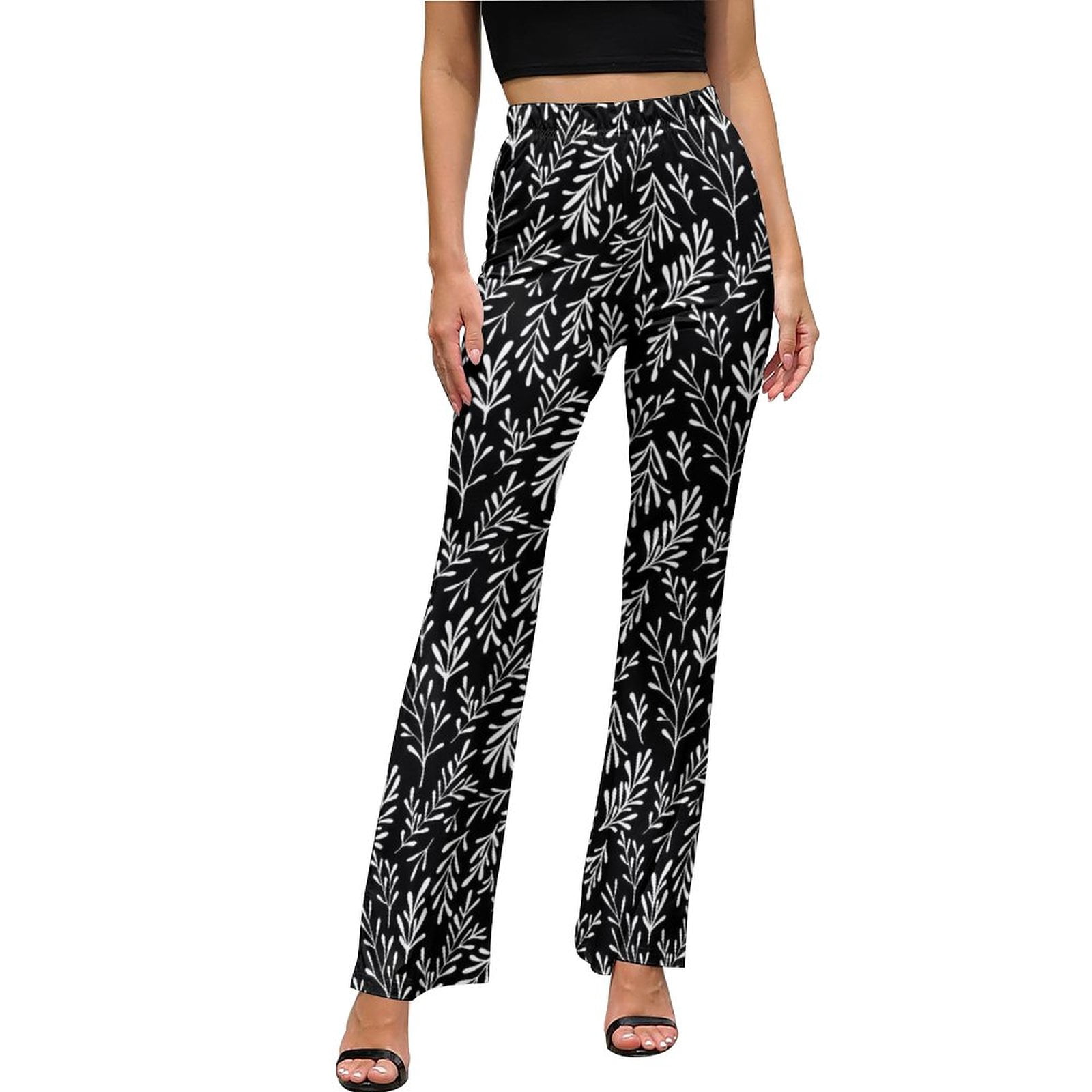 2025 Tropical Leaf Pants Beach Palm Elastic Waist Classic Flared ...