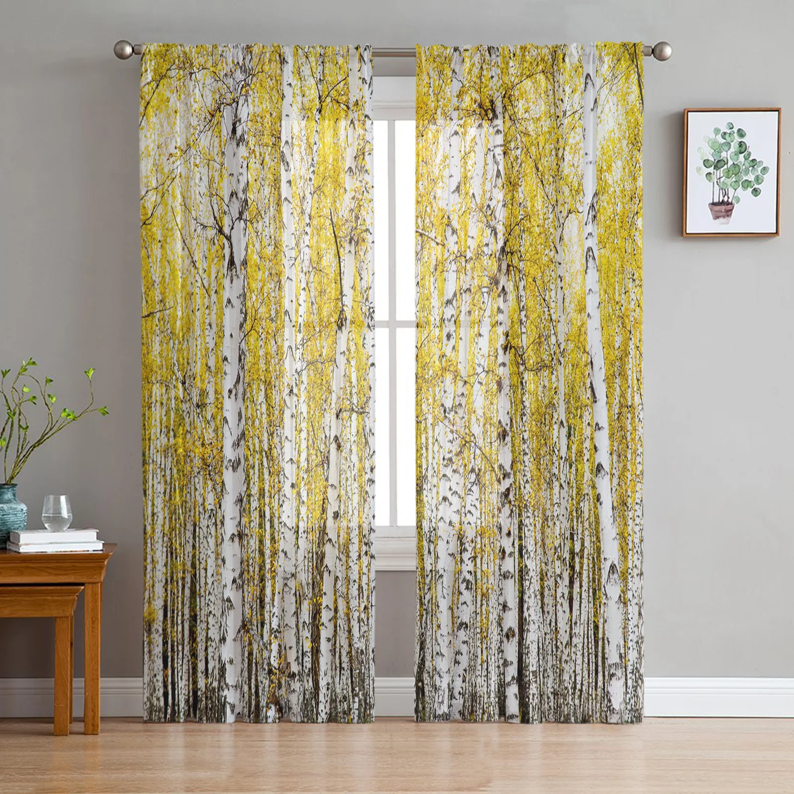 2025 Tulle Birch Window Home ration Room Curtain Green for Bedroom ...
