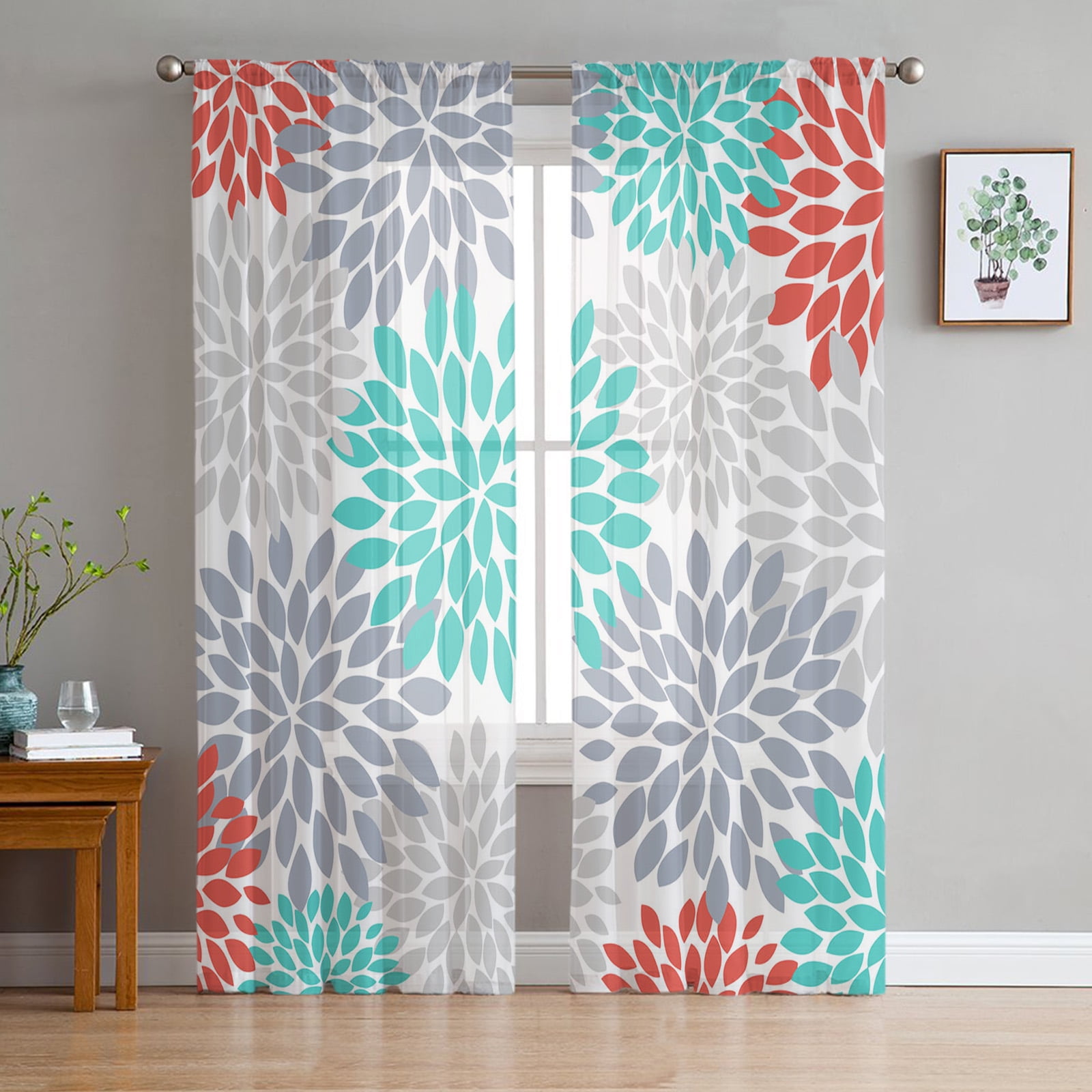 2025 Tulle Vintage Curtains Dahlia Kitchen Curtain Room Flower for ...