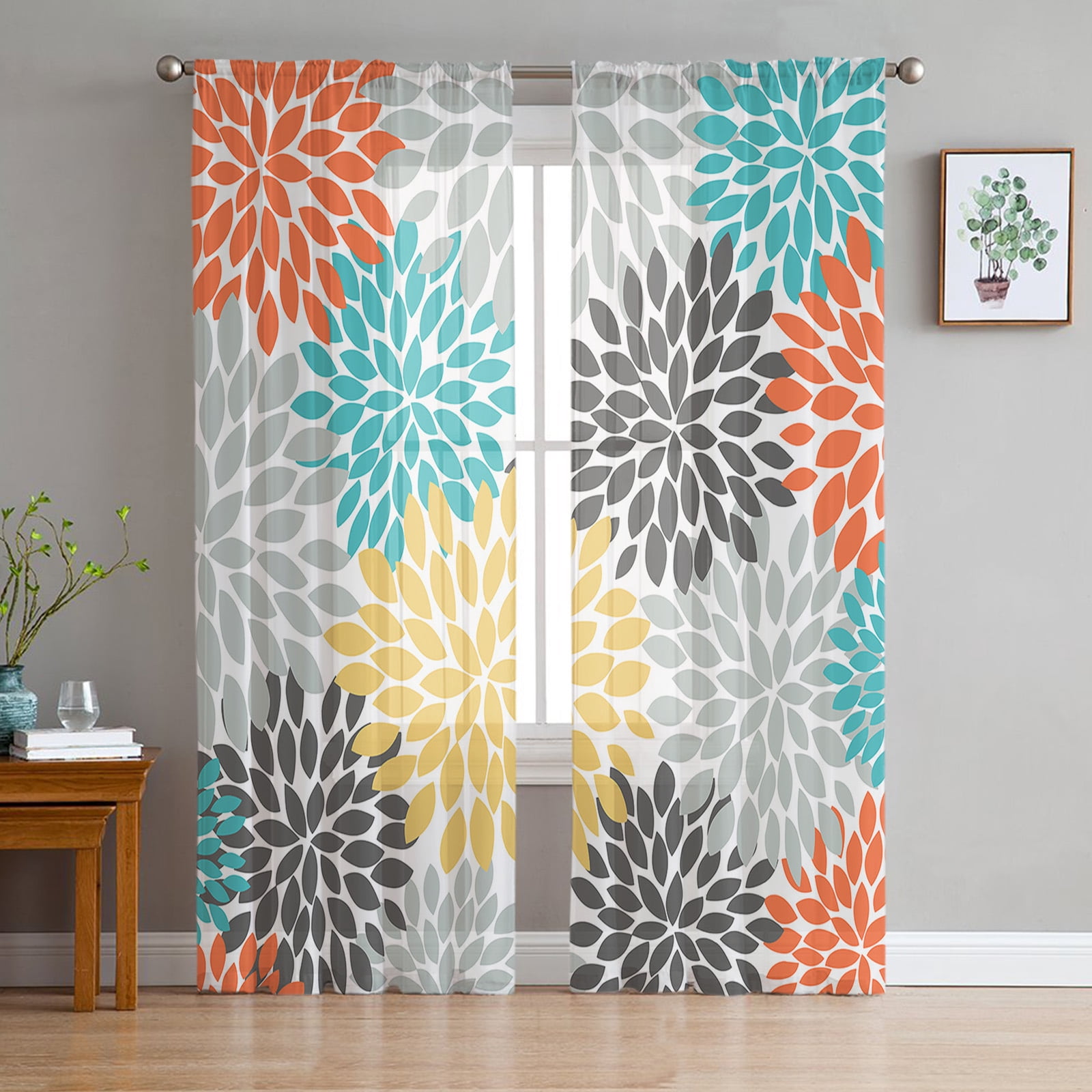 2025 Tulle Vintage Curtains Dahlia Kitchen Curtain Room Flower for ...