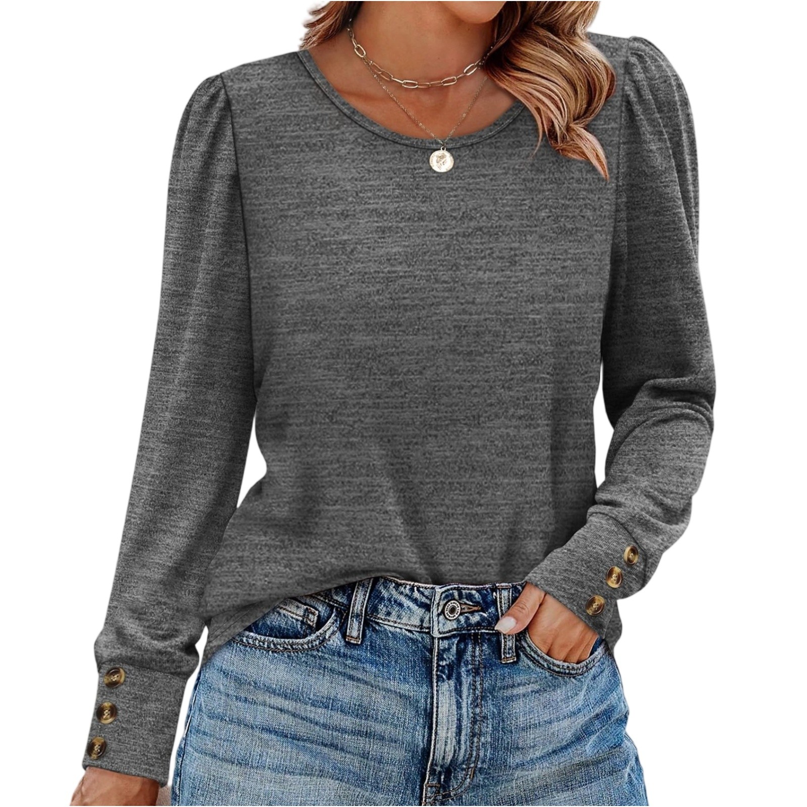 2025 Tunic Sweaters for Women Long Sleeve Shirts Crew Neck Tops Fall ...