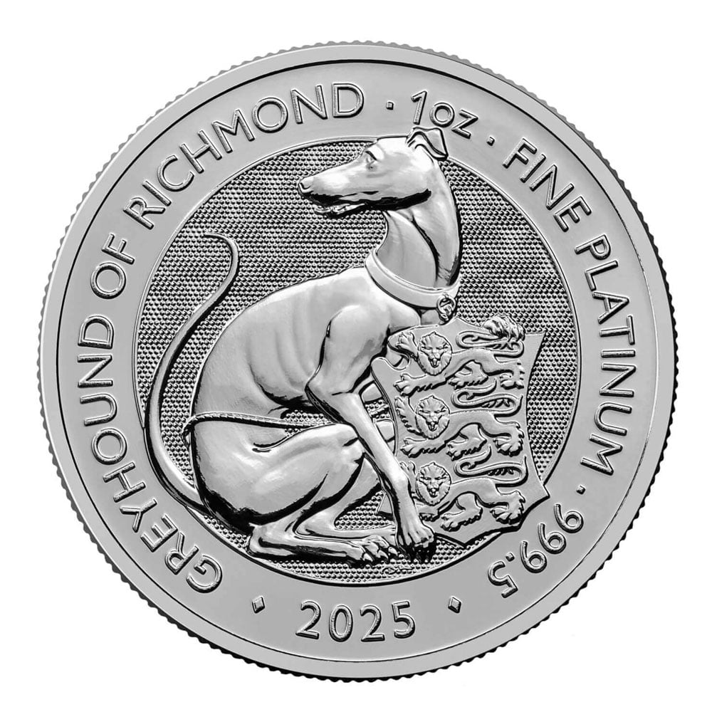 2025 U.K. 100 Pound 1 oz Platinum Tudor Beast Greyhound of Richmond ...