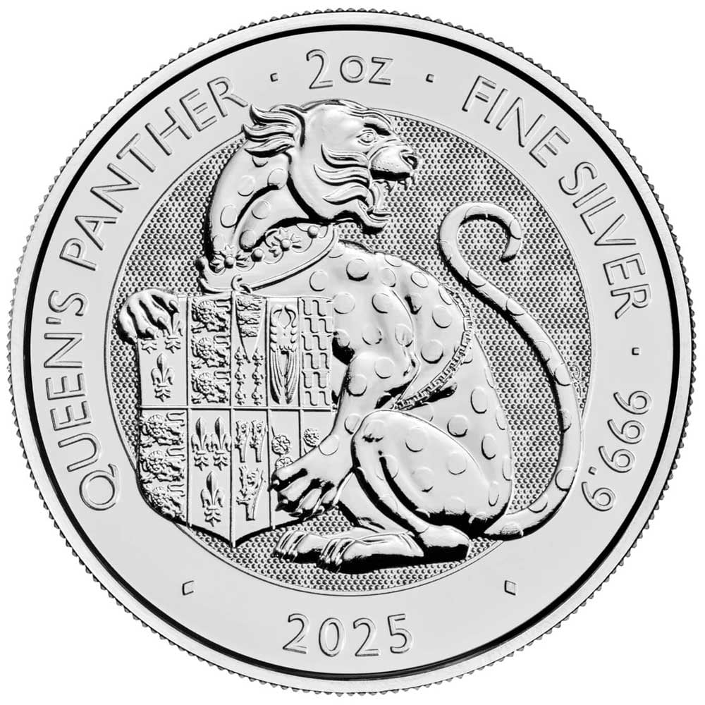2025 U.K. 5 Pound 2 oz Silver Tudor Beast Queen's Panther Brilliant ...